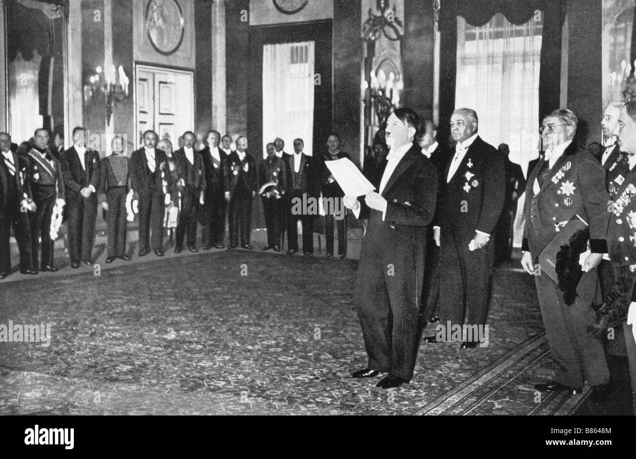 Hitler delivering a welcome speech in front of the Diplomatic Corps ...