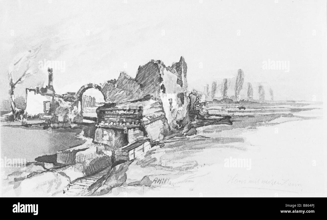 Drawing by Hitler, Ruins of a house in the Flanders Stock Photo - Alamy