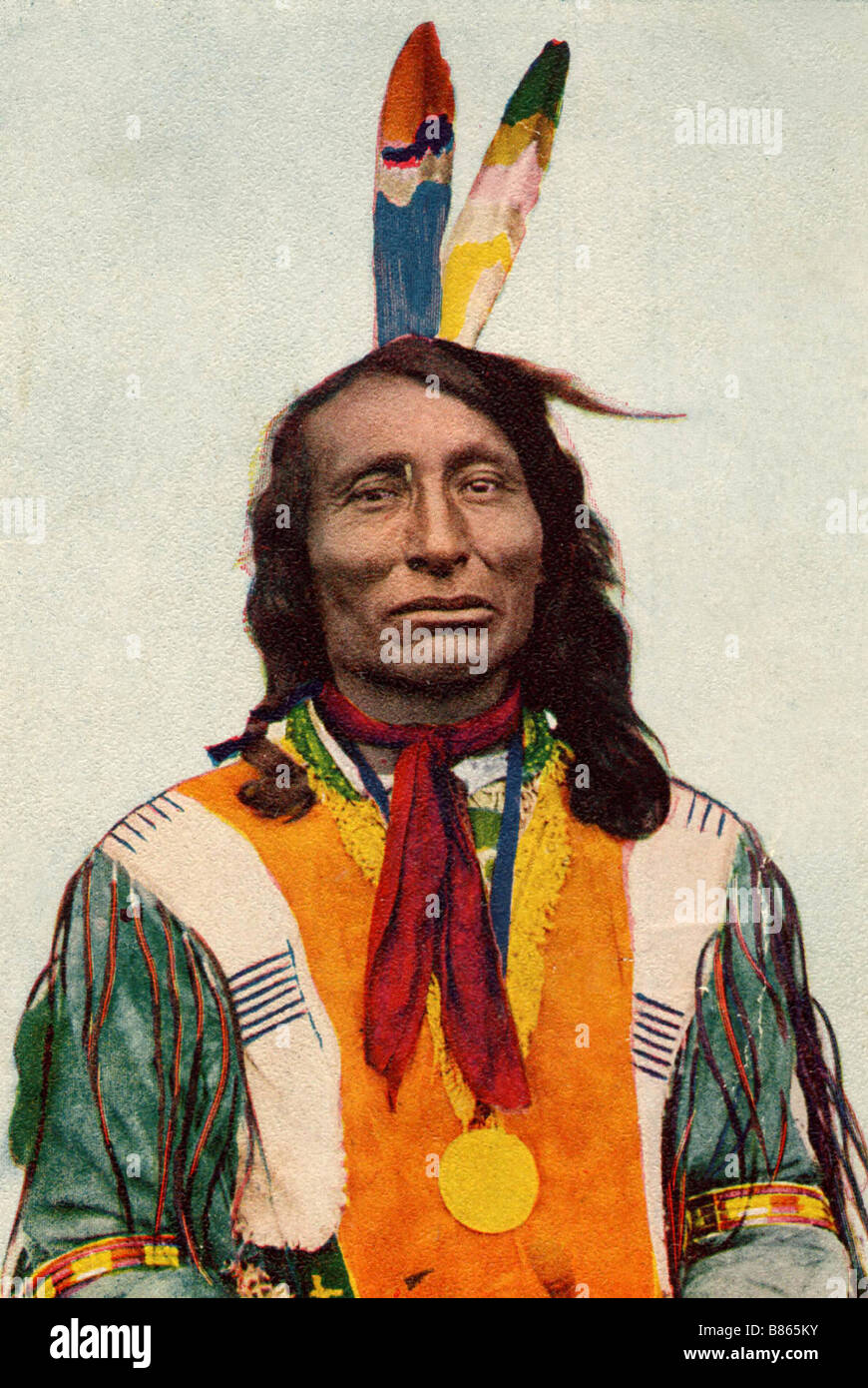 Postcard representing Indian chief "Bear goes in the wood Stock Photo ...