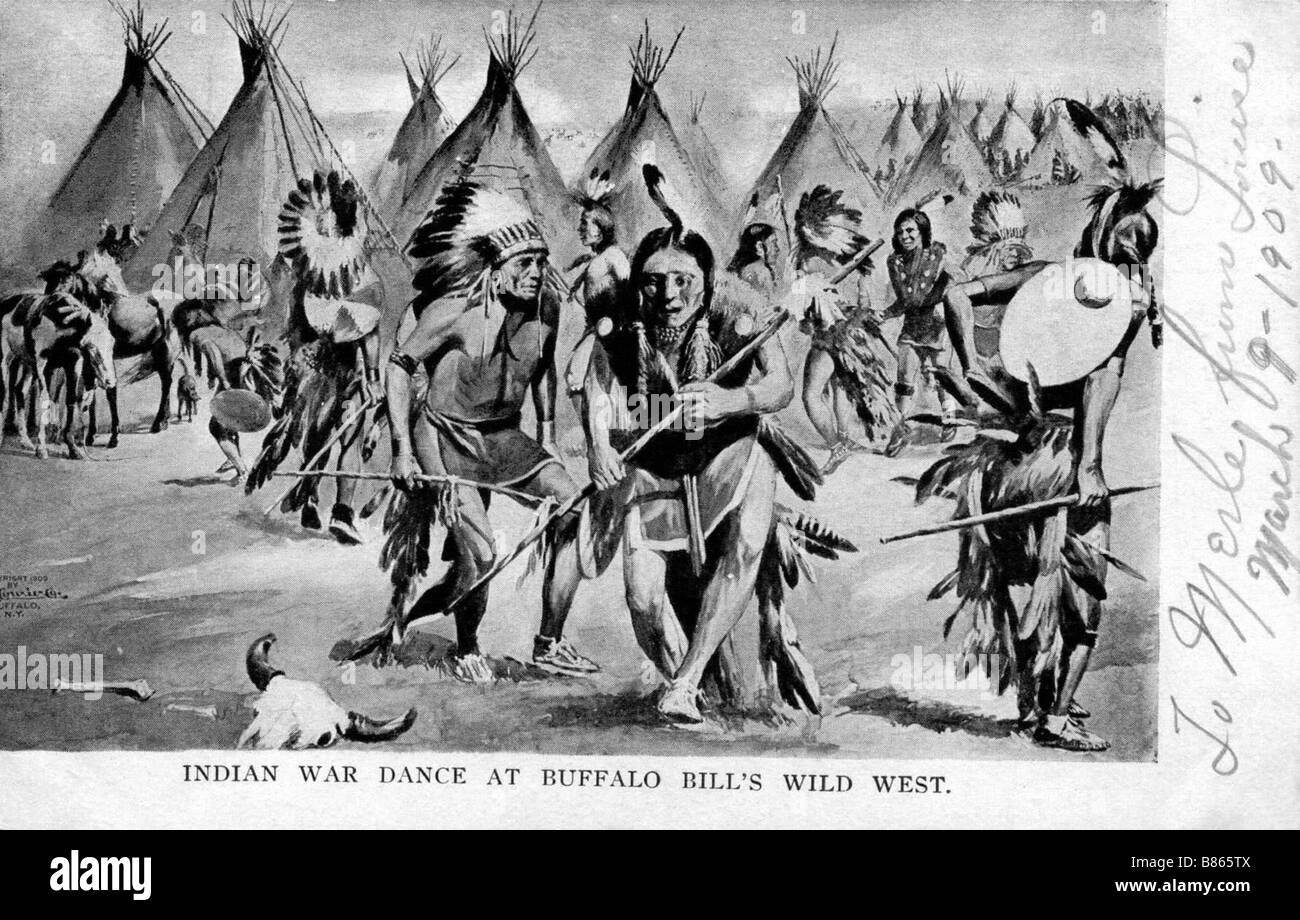 Buffalo Bill's Wild West, postcard representing an Indian war dance ...