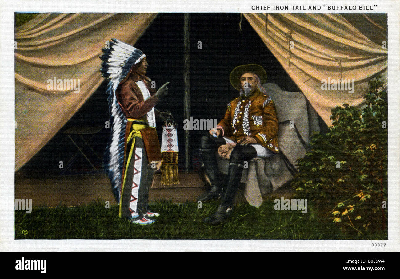 Postcard representing Sioux Indian chief "Iron Tail " and Buffalo Bill ...