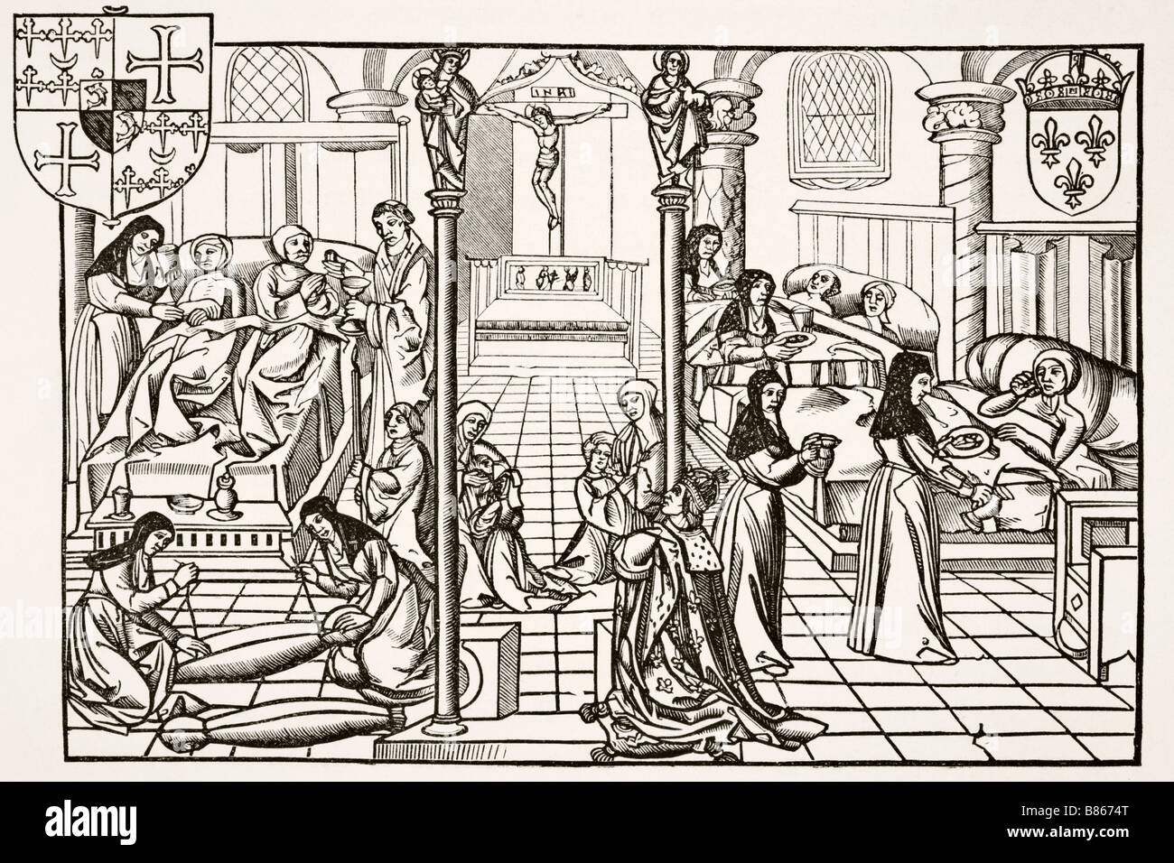 A ward in the Hotel Dieu Paris France 16th century Stock Photo - Alamy