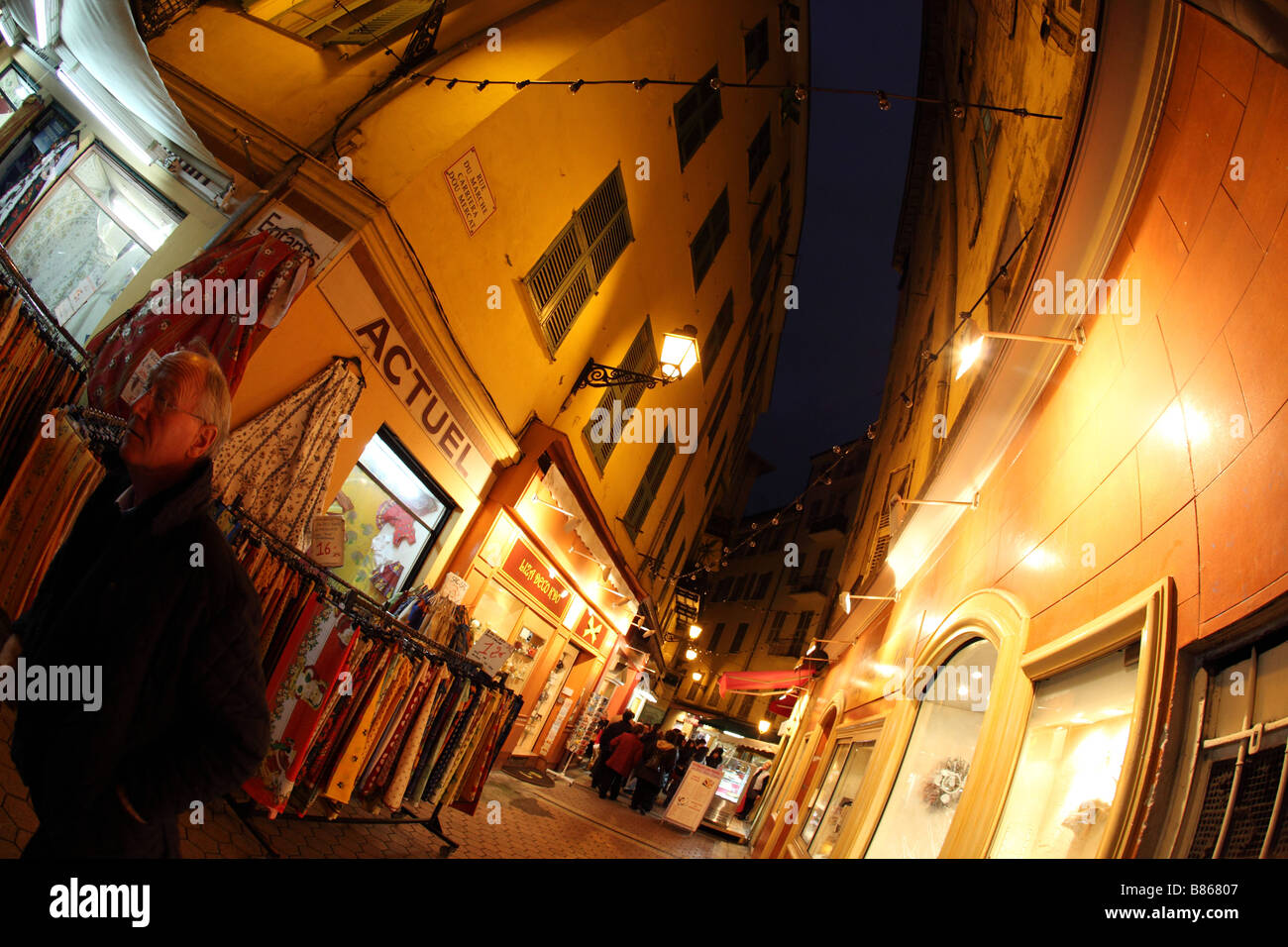 street scene at night, Old town Nice Stock Photo - Alamy