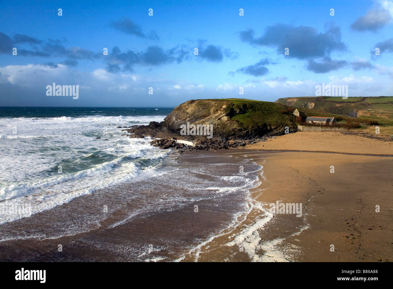 storm at gunwalloe church cove cornwall Stock Photo - Alamy