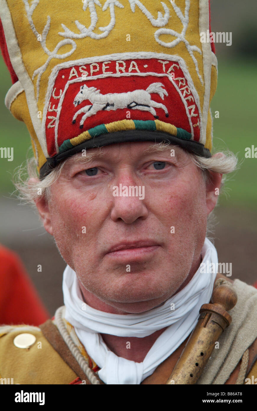 The face of a Grenadier soldier at the 2008 re-enactment of the Battle ...