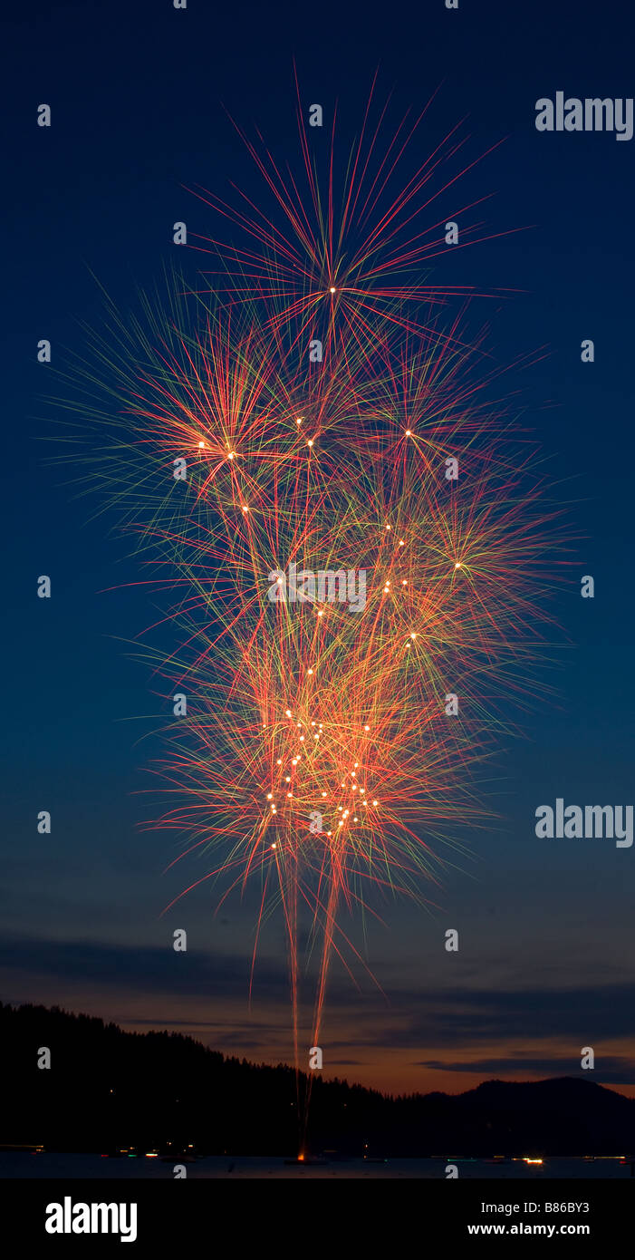 Fireworks on the fourth of July with a sunset in the background Stock ...