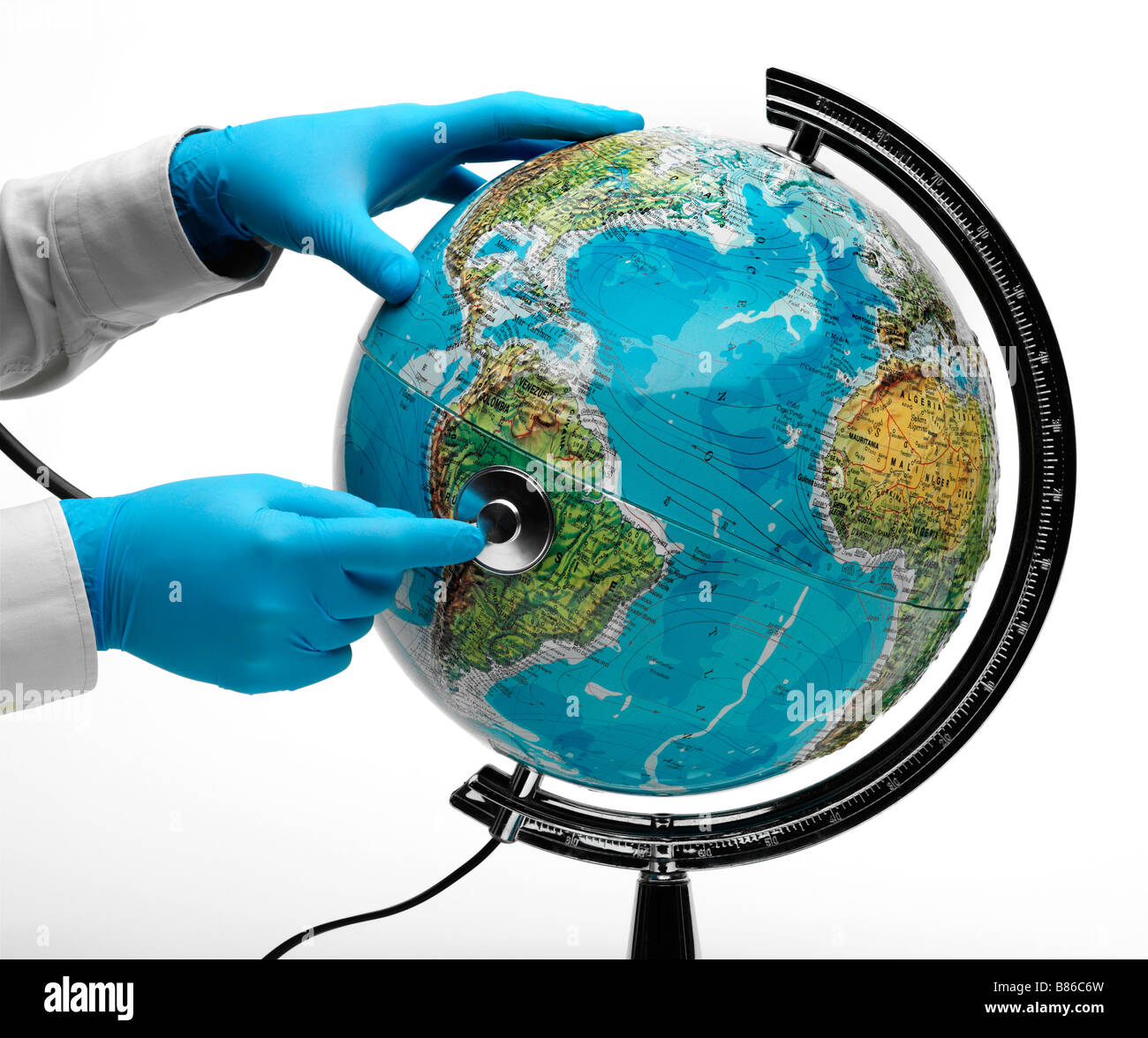 Doctor examine with stetoscope the ill Earth Stock Photo - Alamy