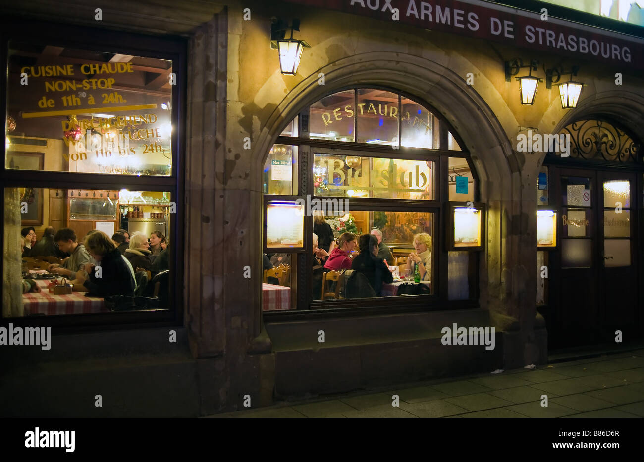 Restaurant and beer bar at night, Strasbourg, Alsace, France Stock ...