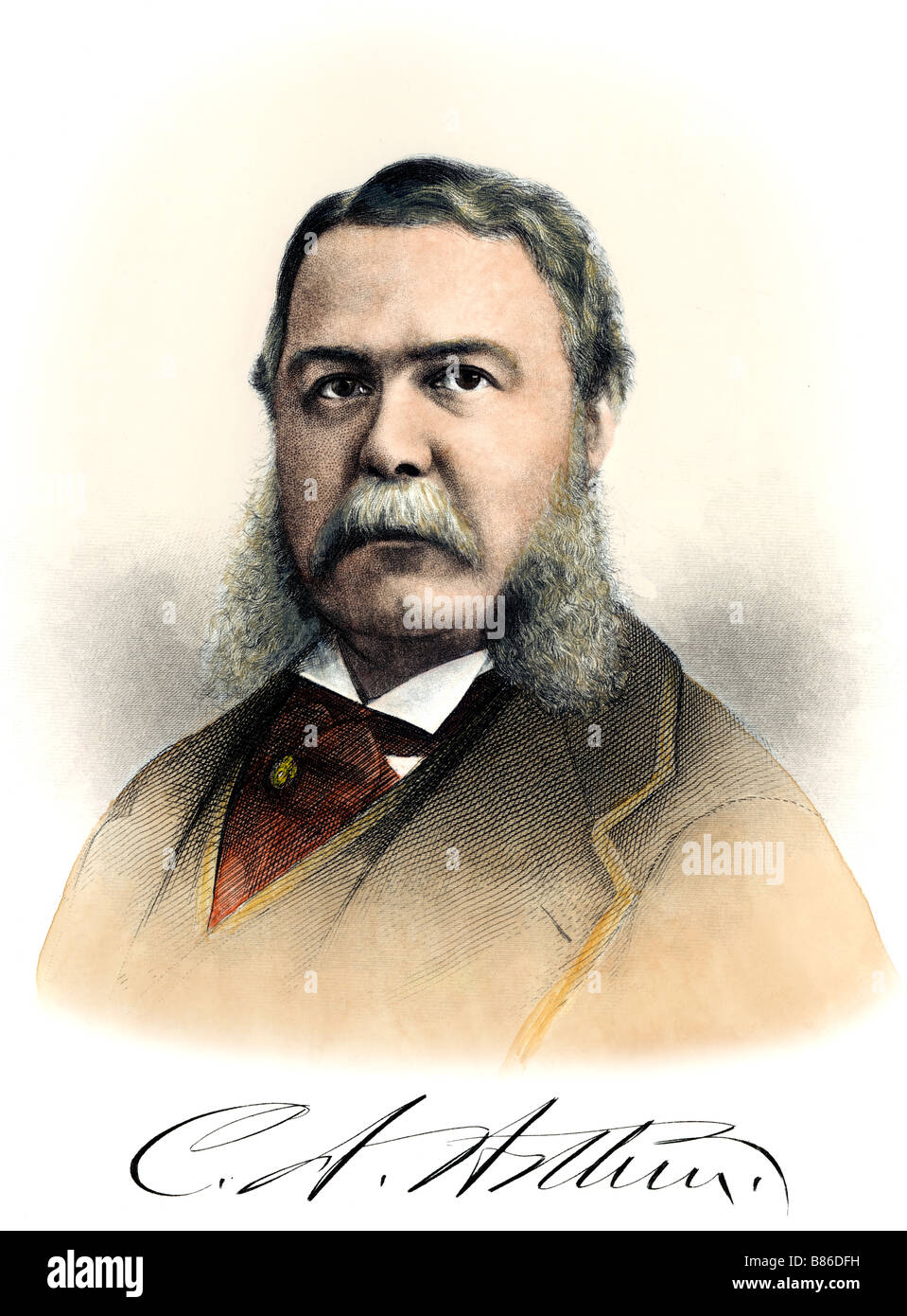 President Chester A. Arthur with his autograph. Hand-colored engraving ...