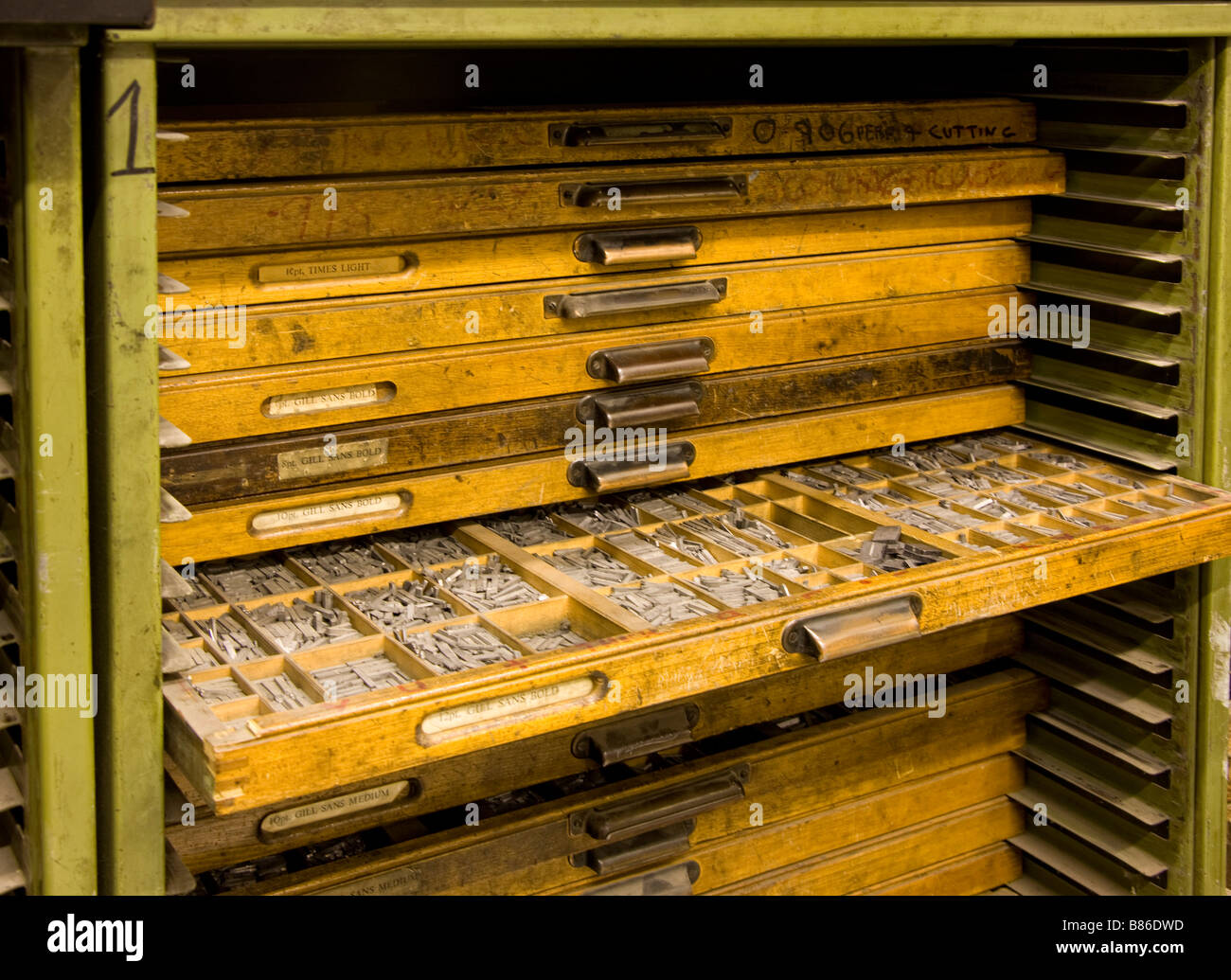 Letterpress printing; type cases Stock Photo - Alamy