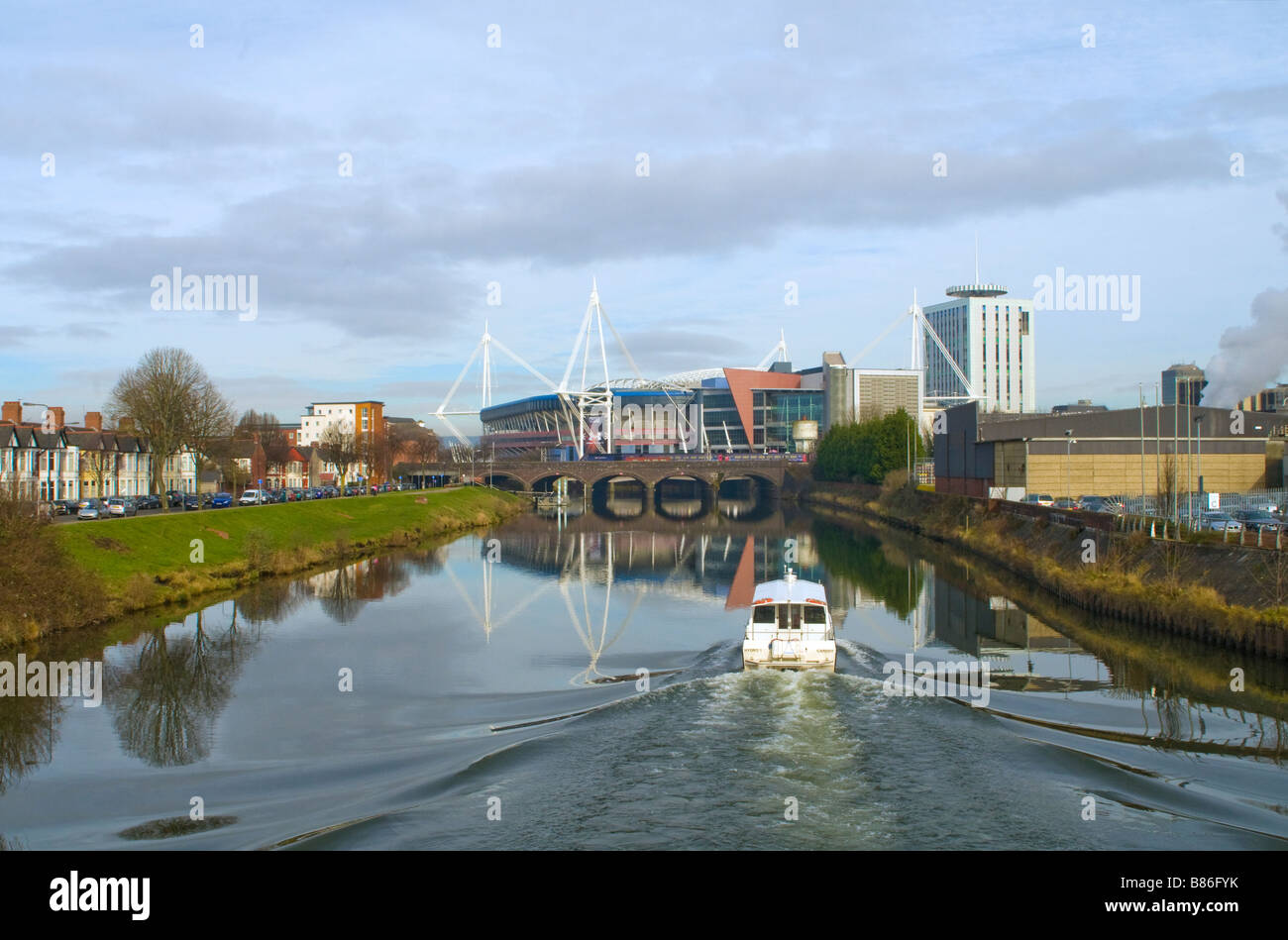 Looking up the River Taff in Cardiff to the Millennium Stadium Stock ...