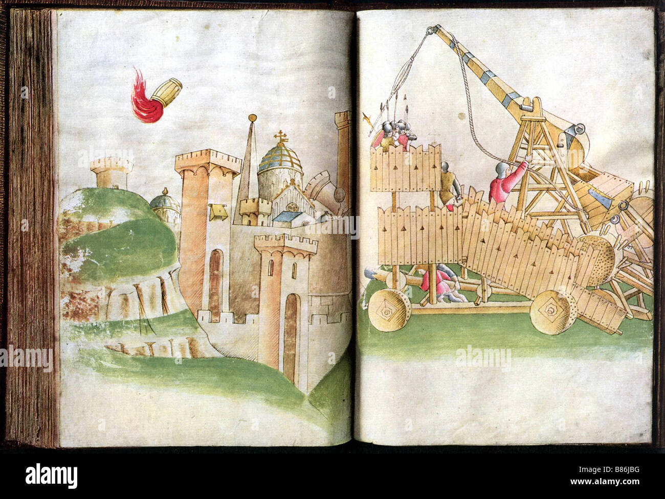 Rolling tower with catapult for attacking a town Stock Photo - Alamy