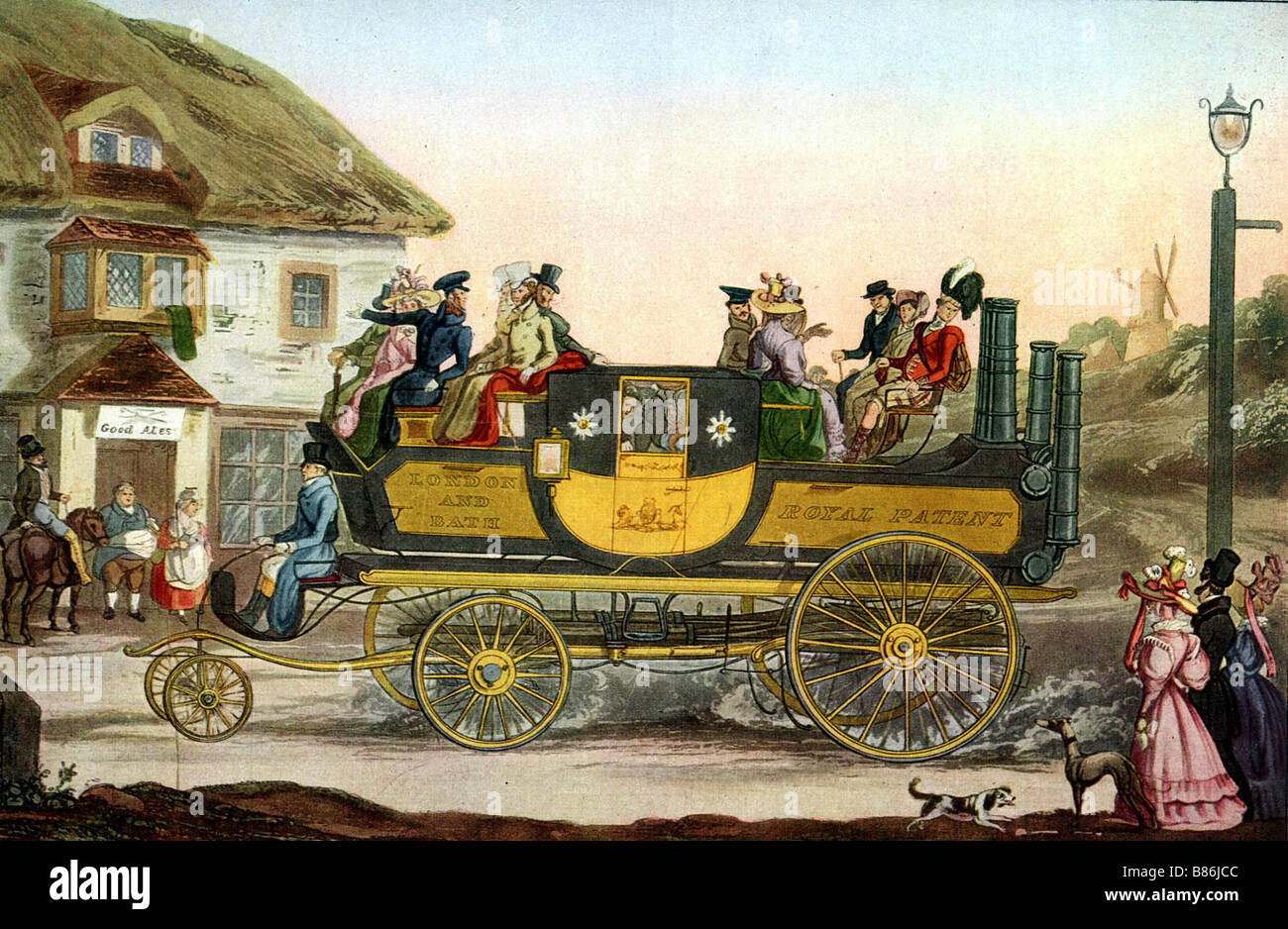 Steam-powered coach tried out in England in 1828 by Goldsworthy Gurney ...