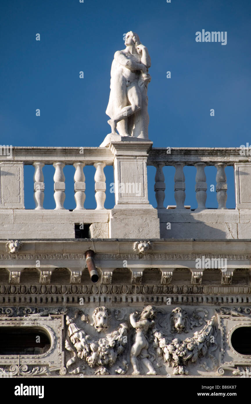Statue on the National Library of St Mark's viewed from the piazzetta ...