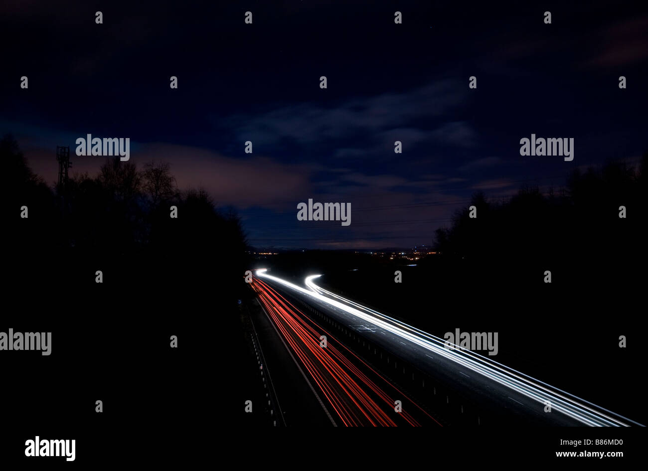 Light Trails on the M876 in Scotland Stock Photo - Alamy