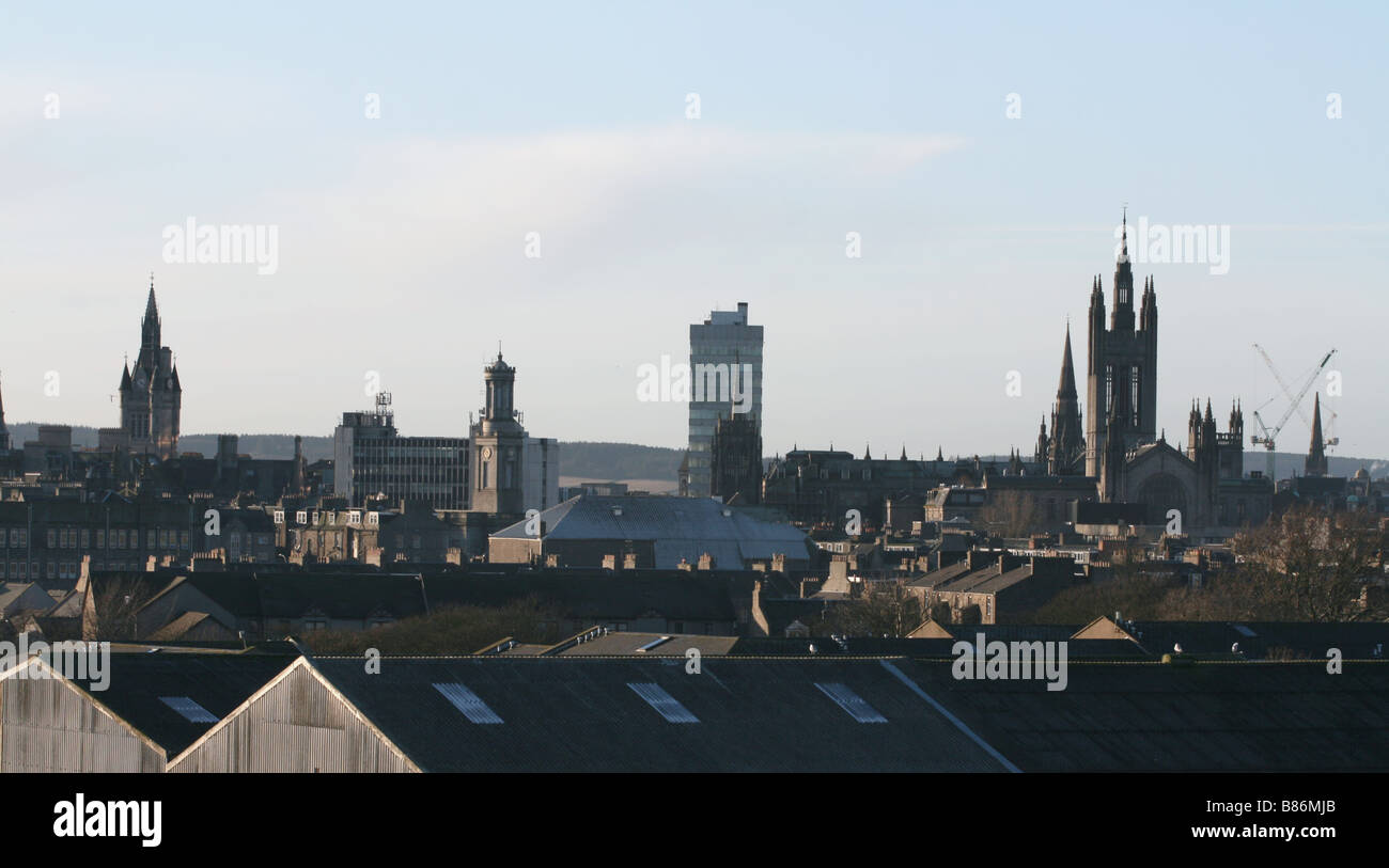 spires and towers of Aberdeen skyline Scotland January 2009 Stock Photo ...