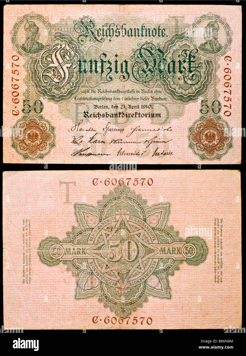 German Banknote - 50 Marks. Dated 21st April 1910 Stock Photo - Alamy