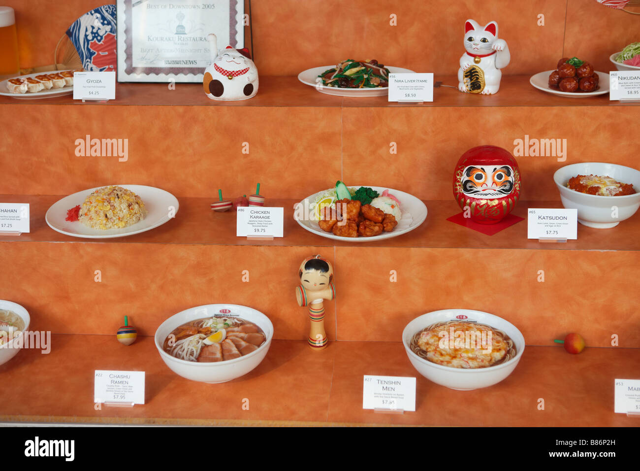 Plastic Japanese and Chinese food display in a restaurant window ...