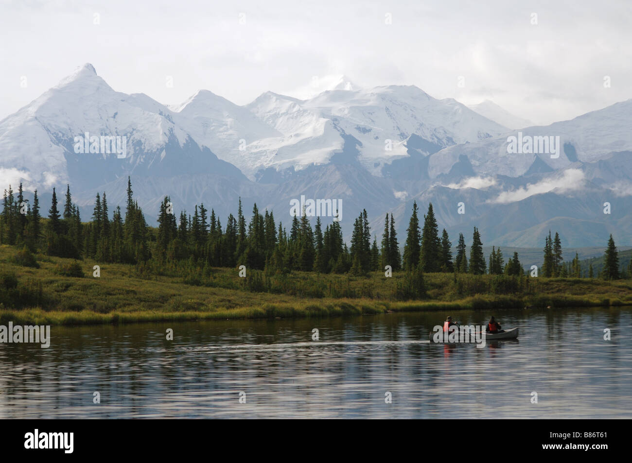 Canoers on Wonder Lake Denali National Park Alaska Stock Photo - Alamy