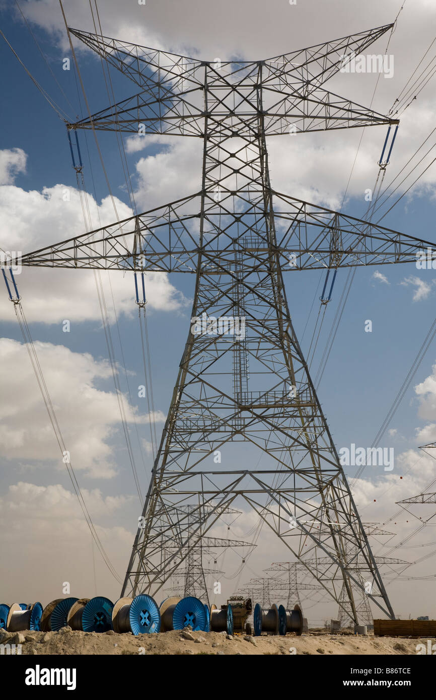 power transmission lines electricity voltage high Stock Photo - Alamy