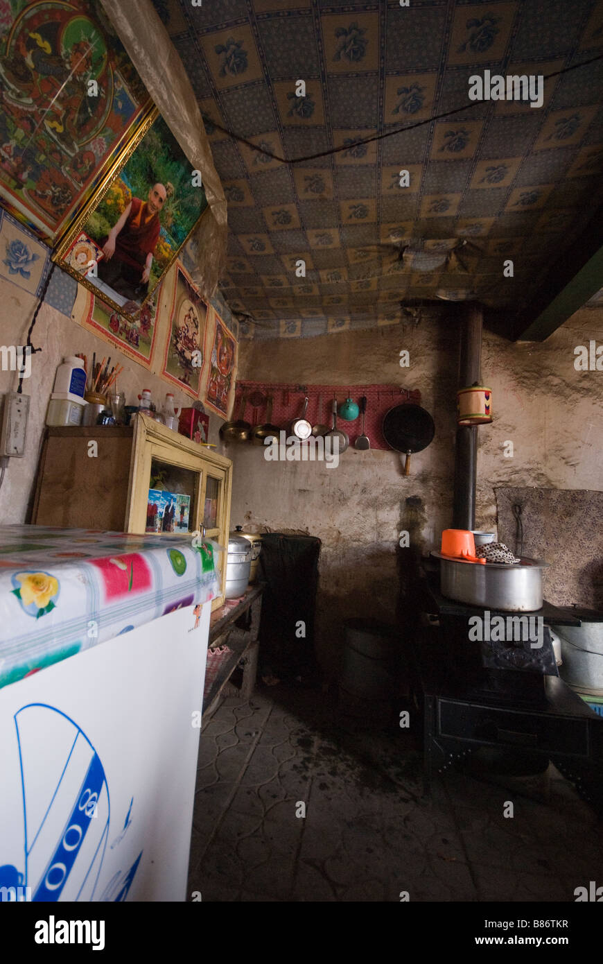 Inside a tibetan home. Kitchen-corner Stock Photo - Alamy