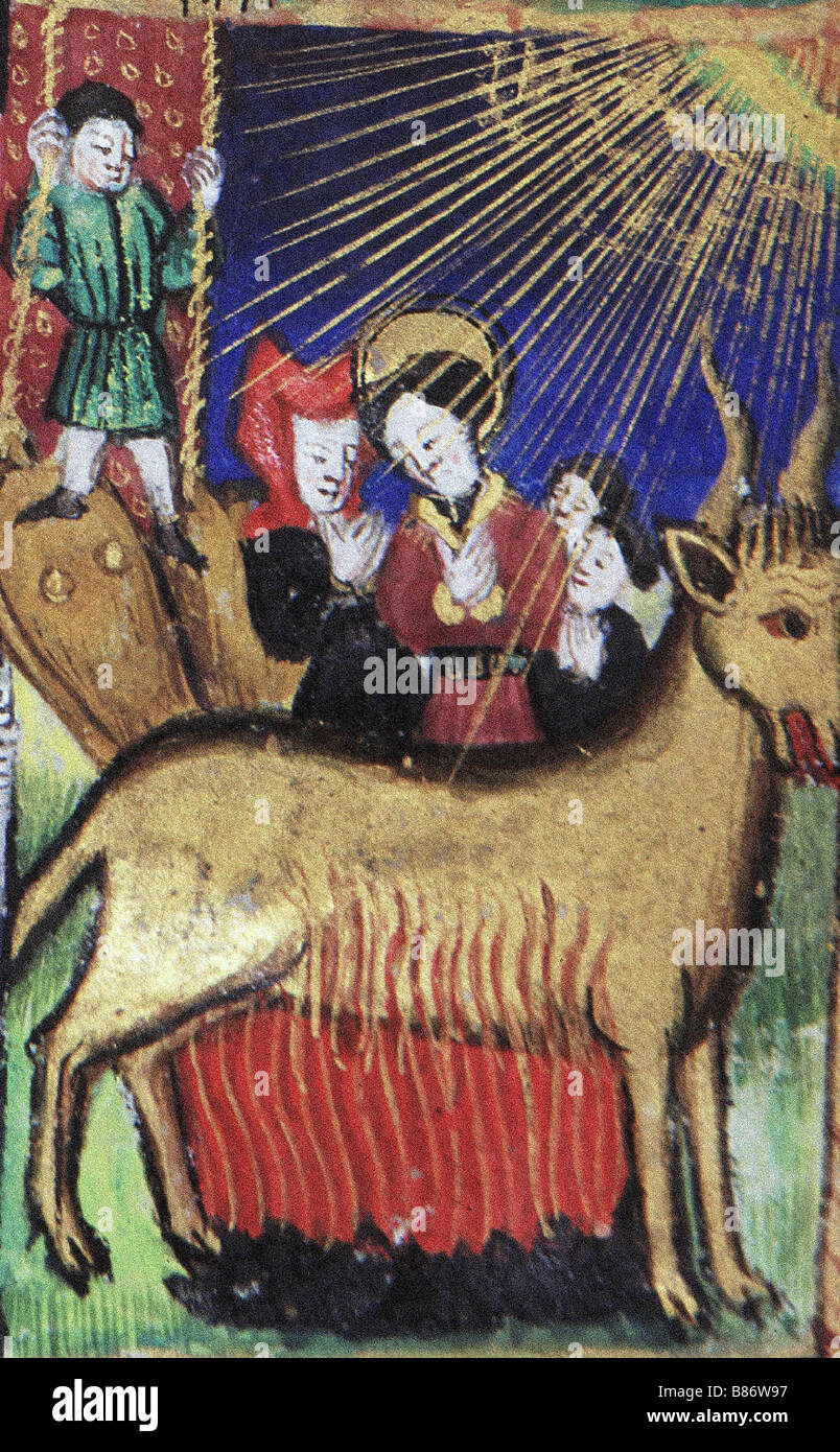 Manuscript of the Hours of Rohan-Montauban : Cynegetic scene Stock ...