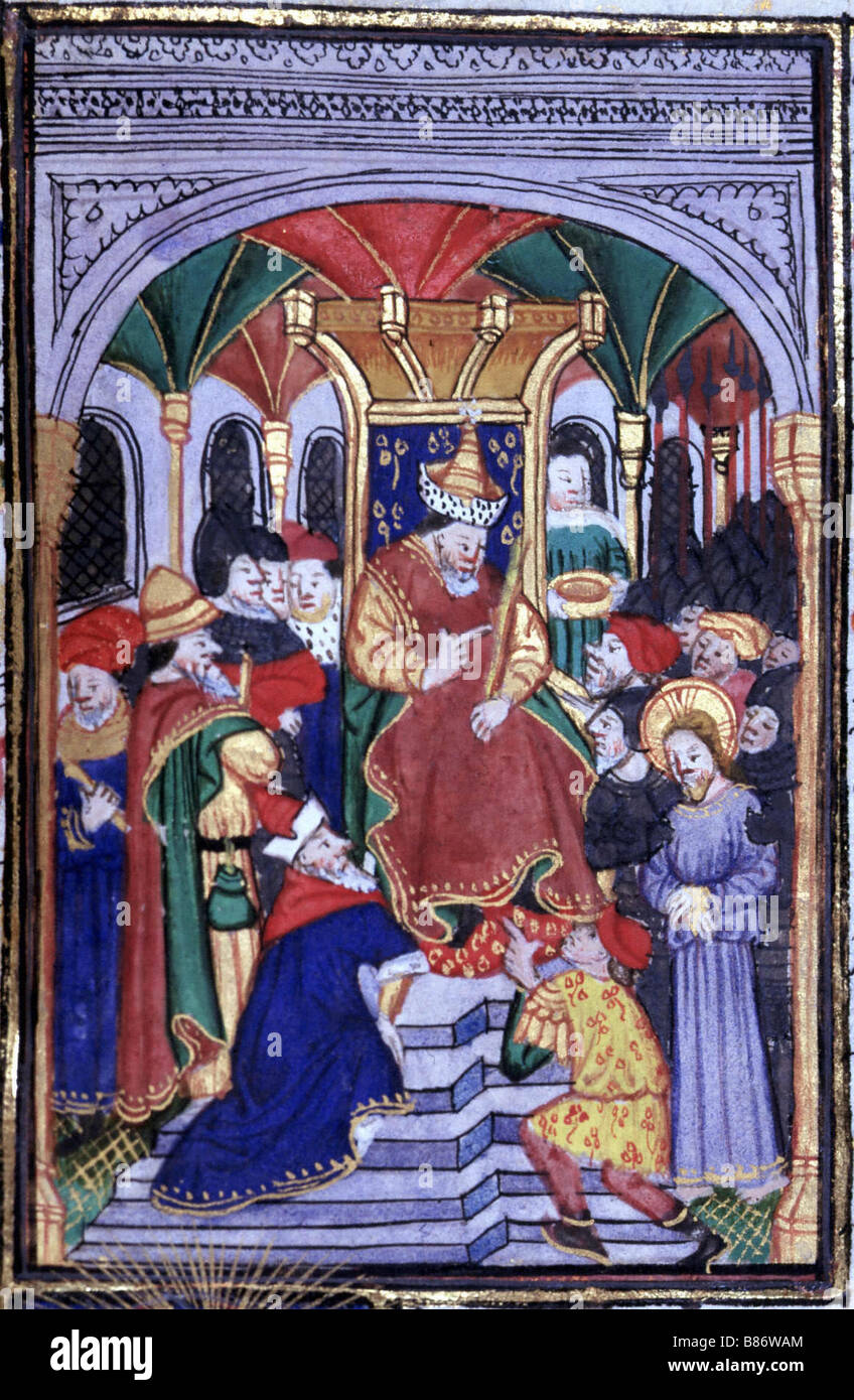 Manuscript of the Hours of Rohan-Montauban : Christ before Pontius ...