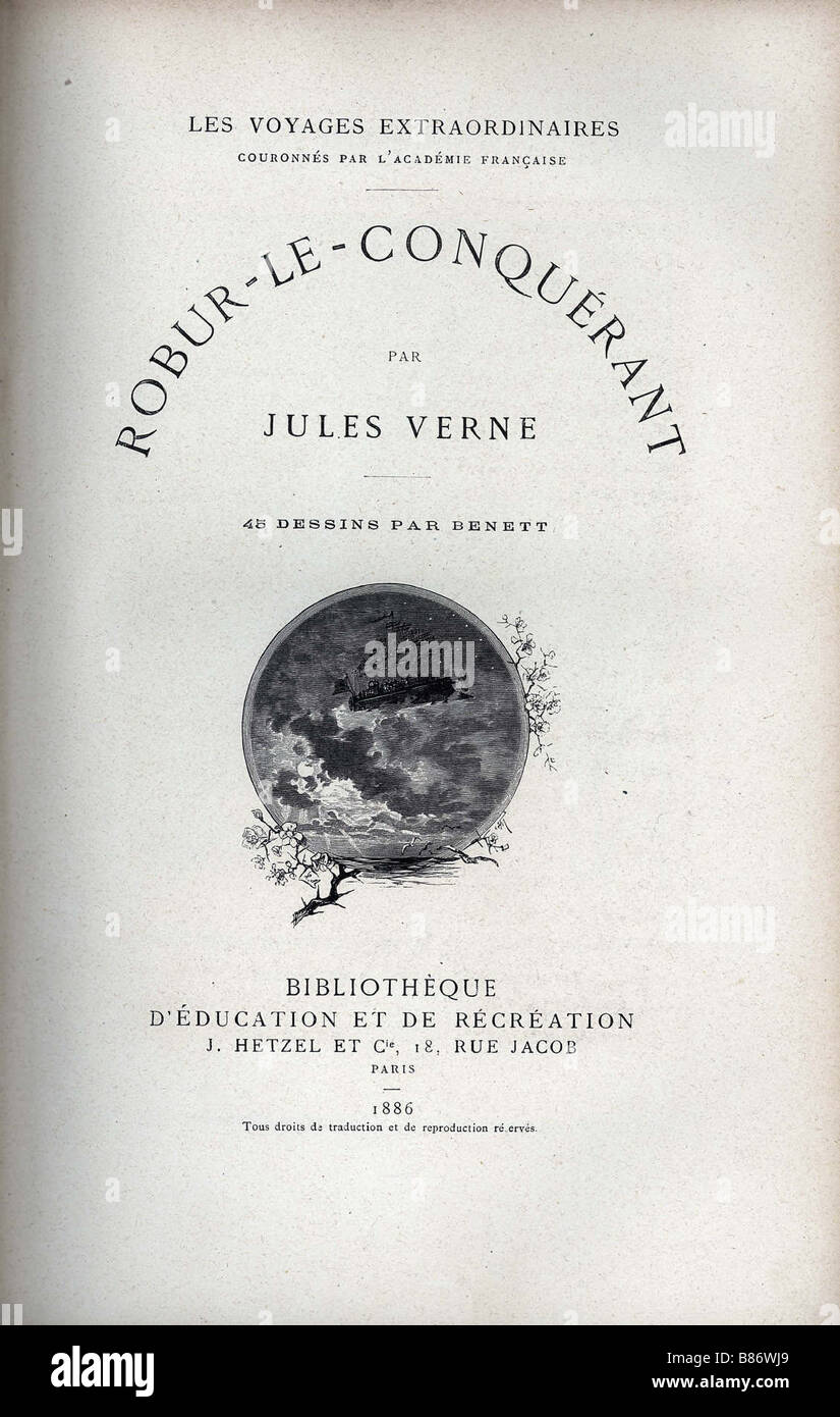 Jules Verne, Flyleaf of 'Robur the Conqueror' Stock Photo - Alamy