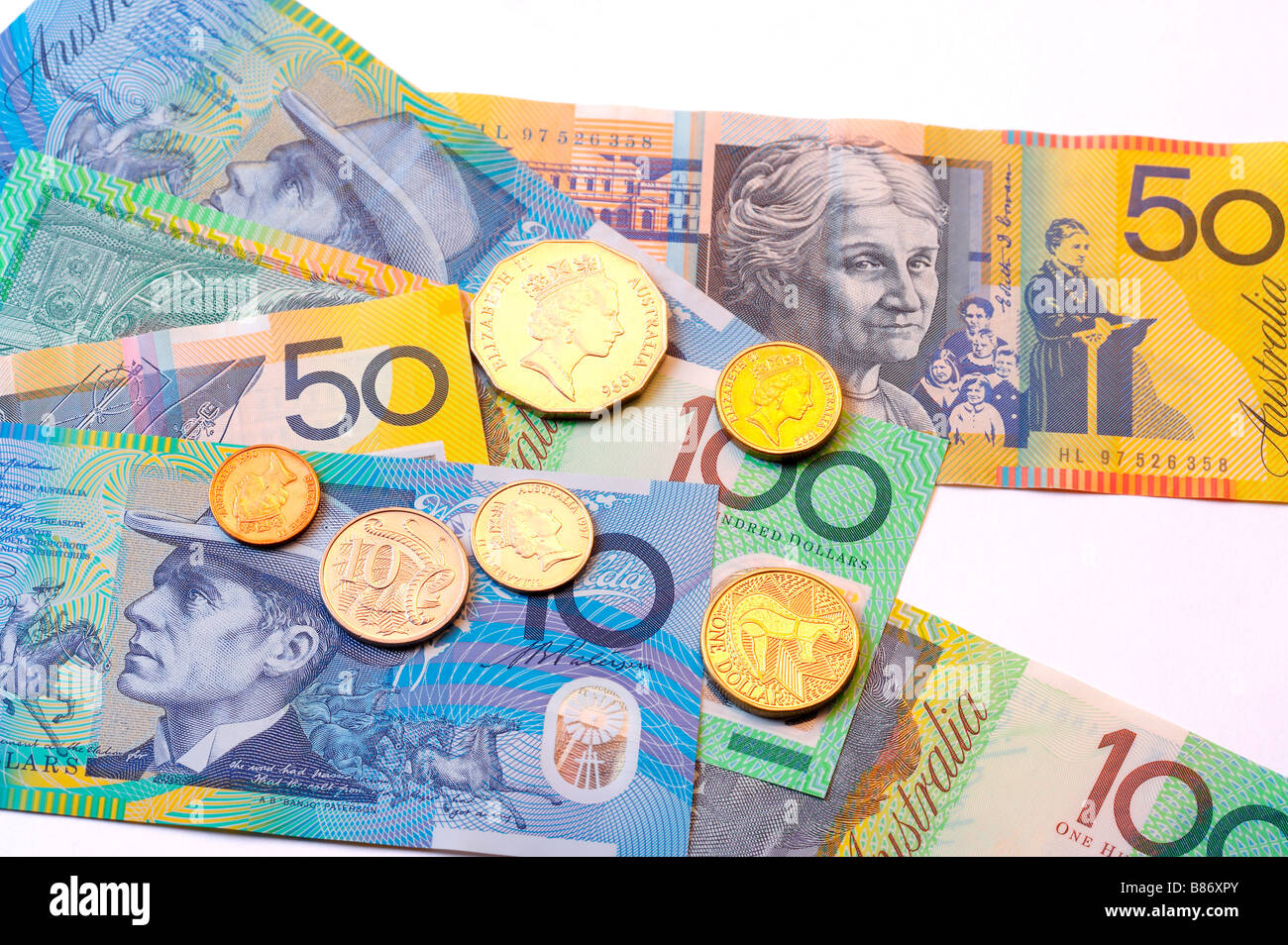 Australian paper currency and coins Stock Photo - Alamy
