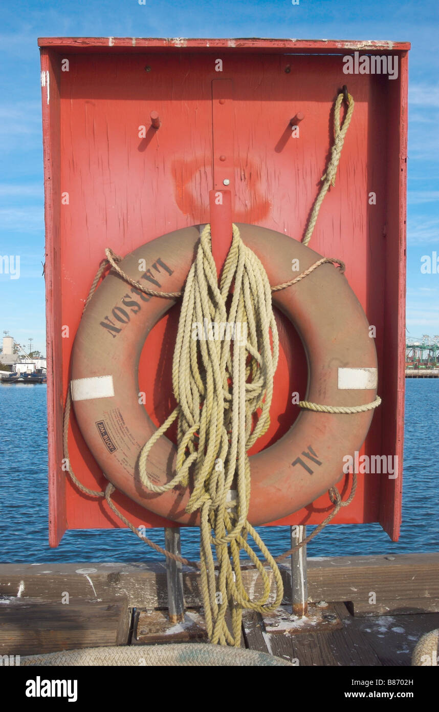 A life preserver on the dock of the Larson Boat Yard Stock Photo - Alamy