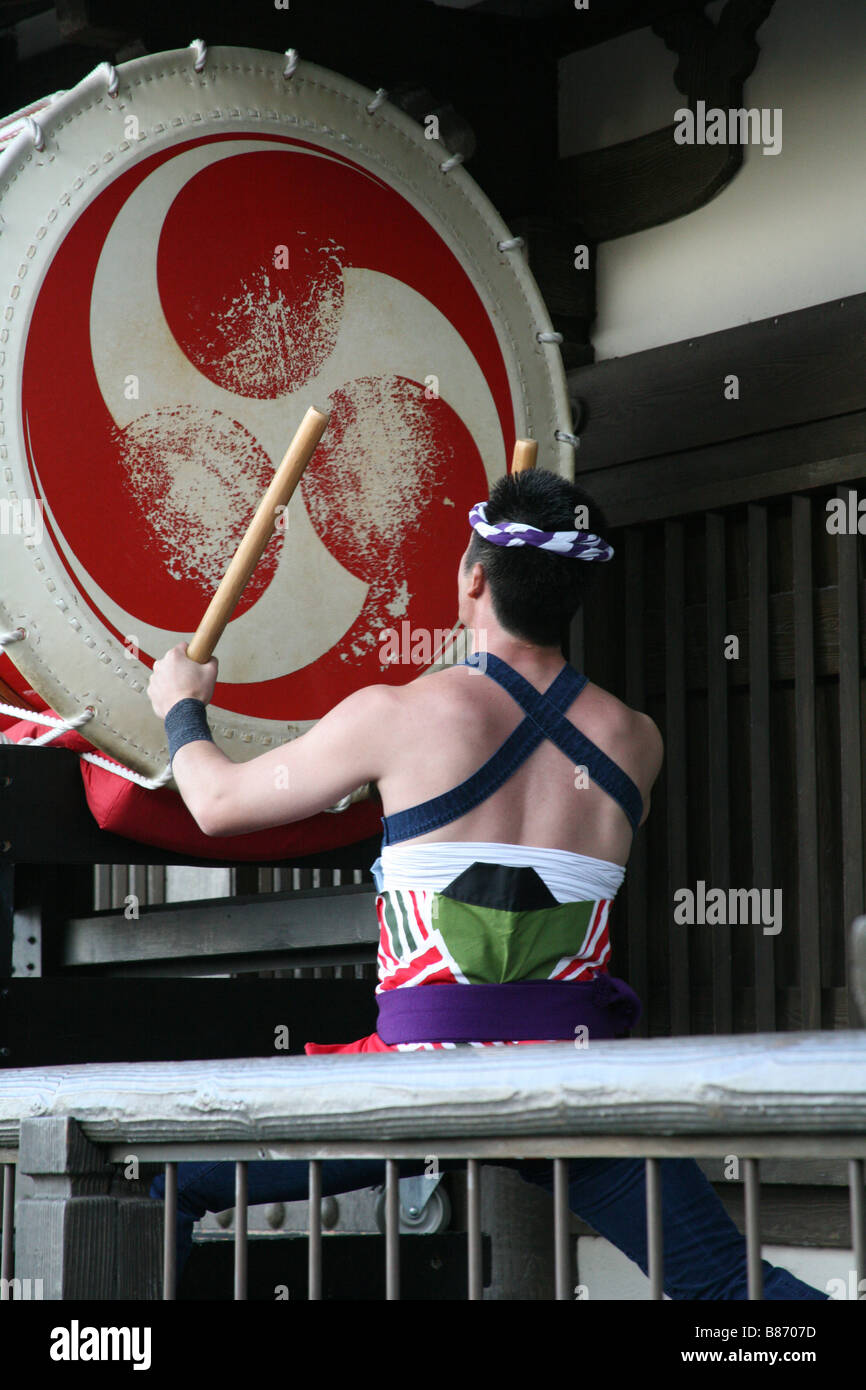 Japanese ritual traditional drummer performing his act at Epcot Center ...
