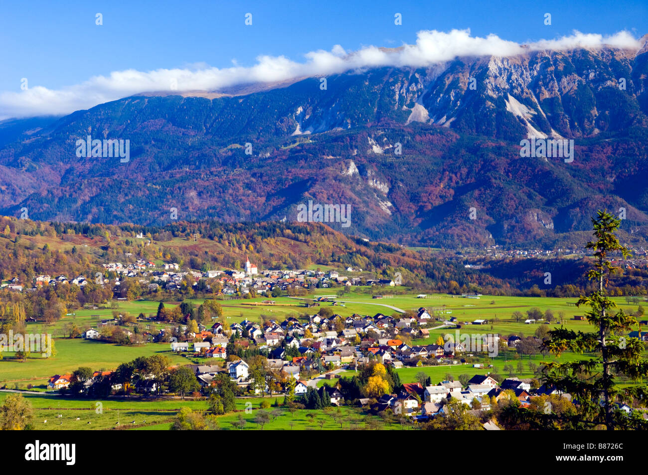 Scenic views of Podhom a mountain village from the castle at Bled ...