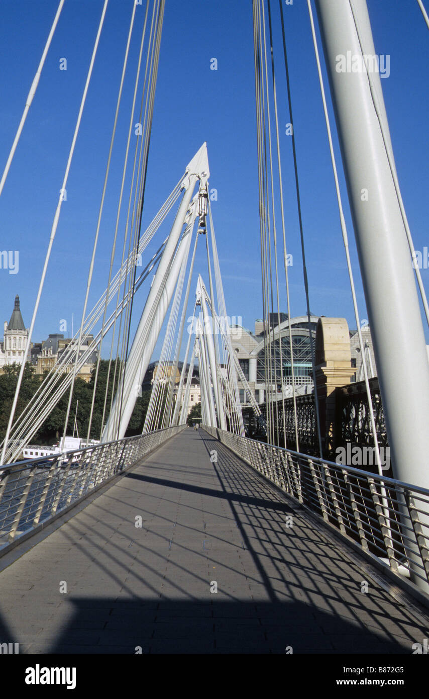 London, Hungerford Bridge, with southern Golden Jubilee Bridge, view ...