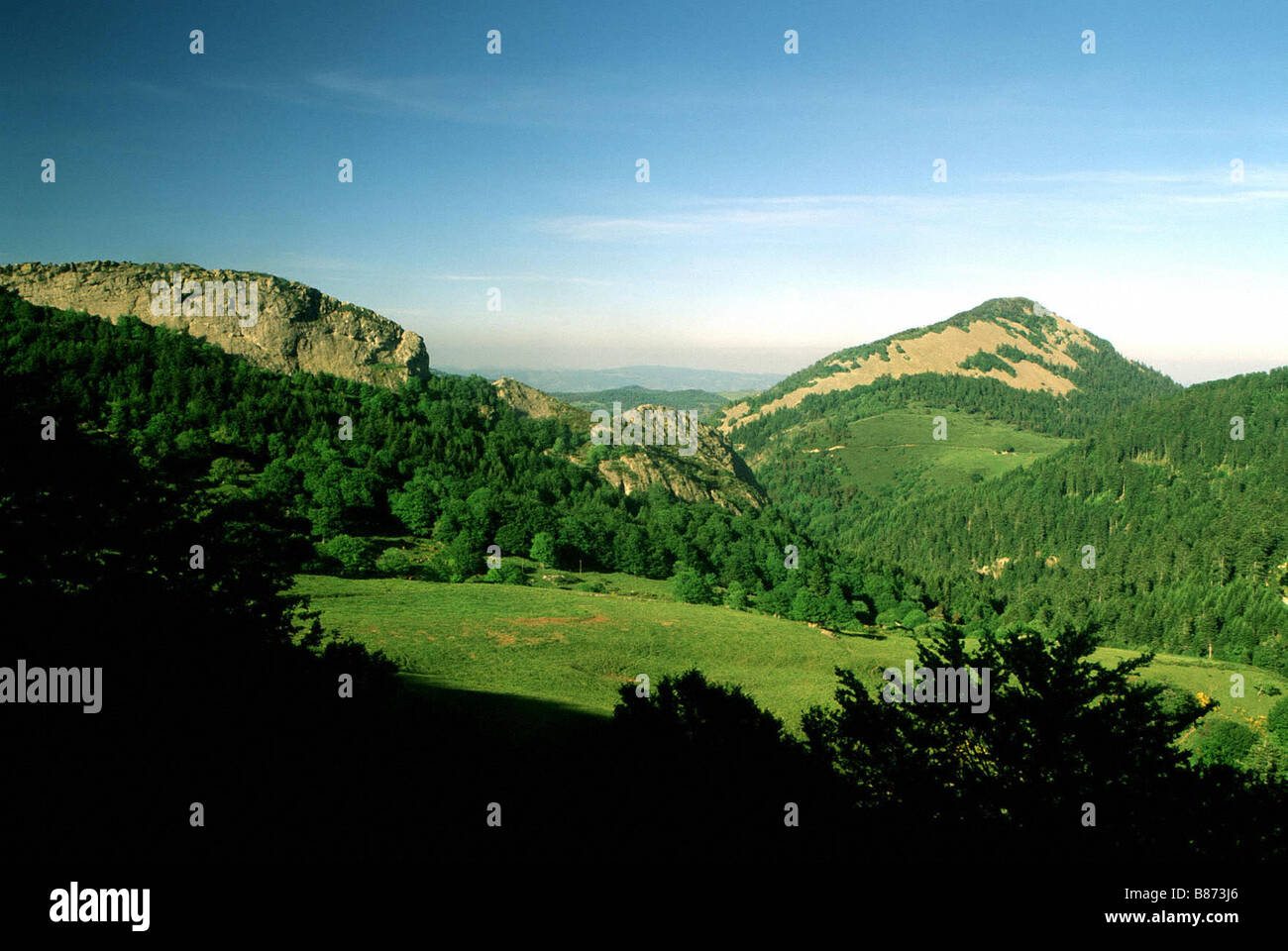 View from the D378 road towards, from l. to r., Rocher des Pradoux, Suc de Sara Stock Photo - Alamy
