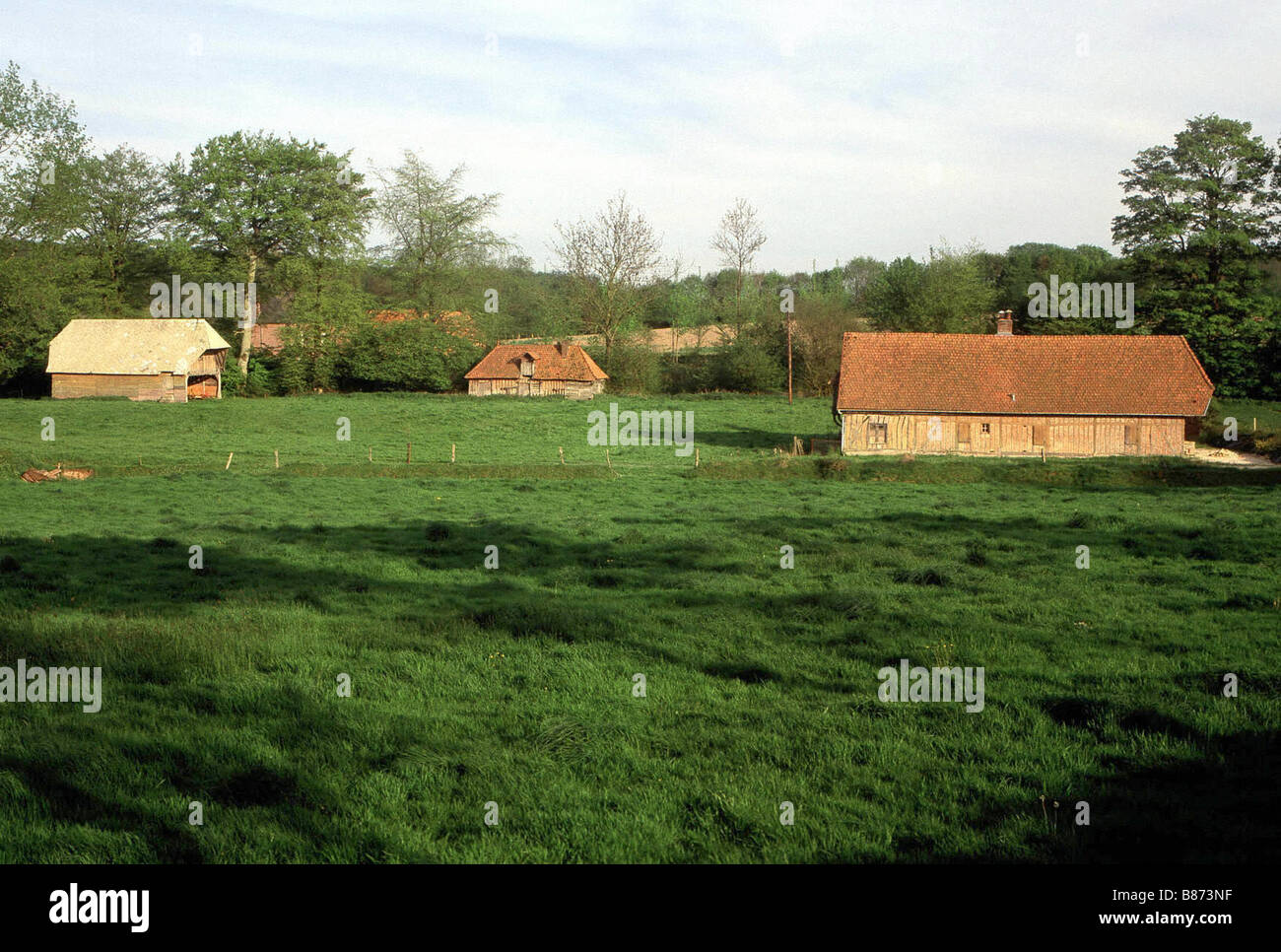 Lamberville, view from the rear of the château, towards thatched houses ...