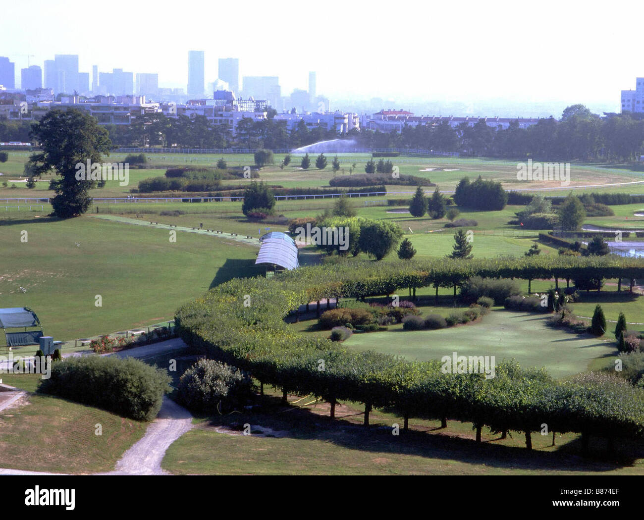 View from the grandstand canopy towards the entrance to the golf club ...