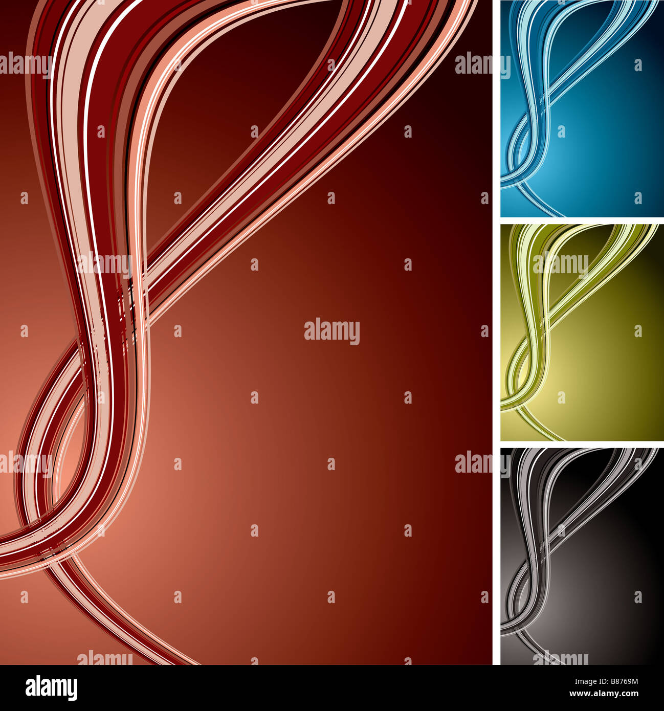 Collection of four coloured background variations with flowing wave ...