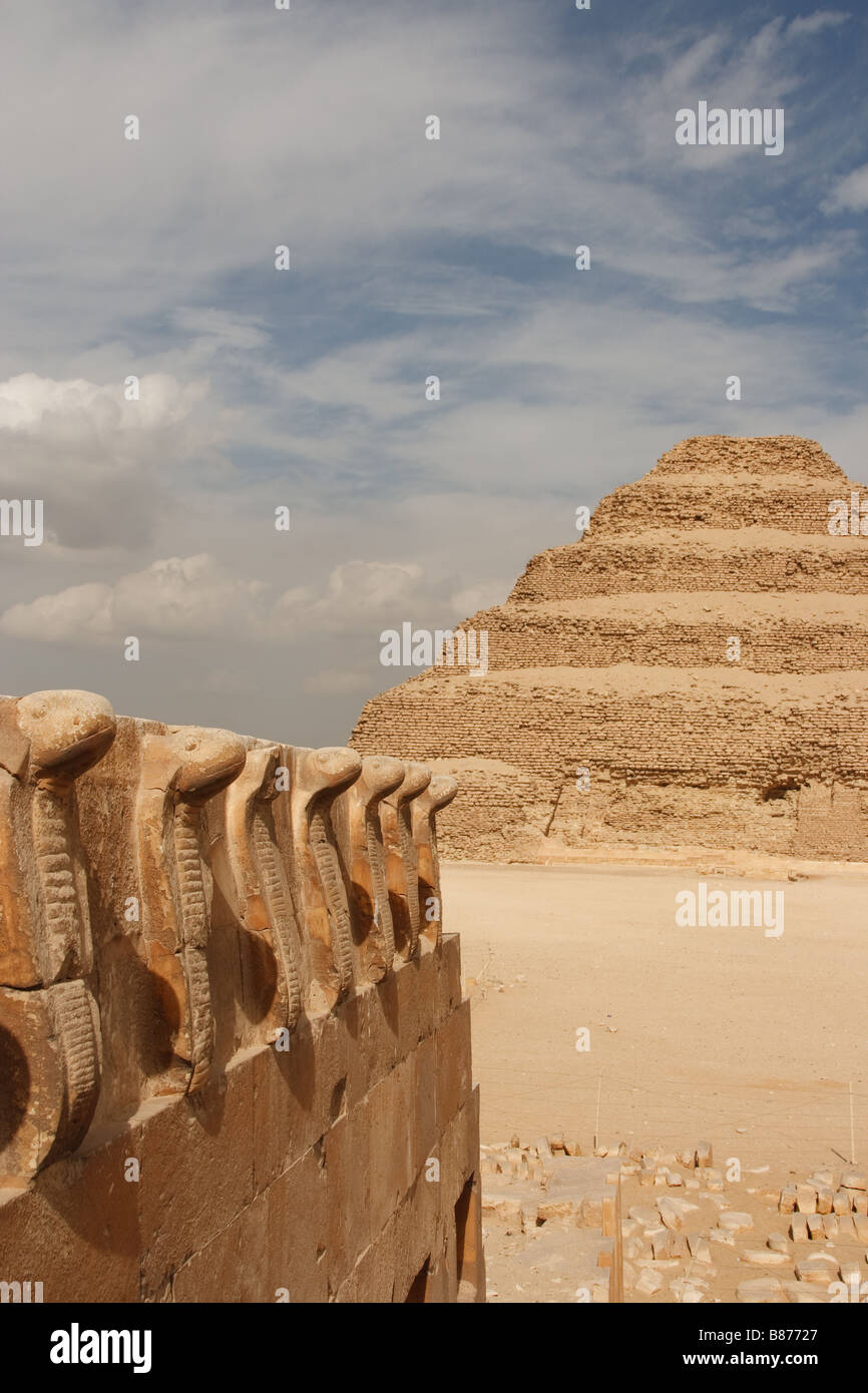 Saqqara - Step Pyramid, and Cobra Wall, Cairo Egypt - For editorial use ...