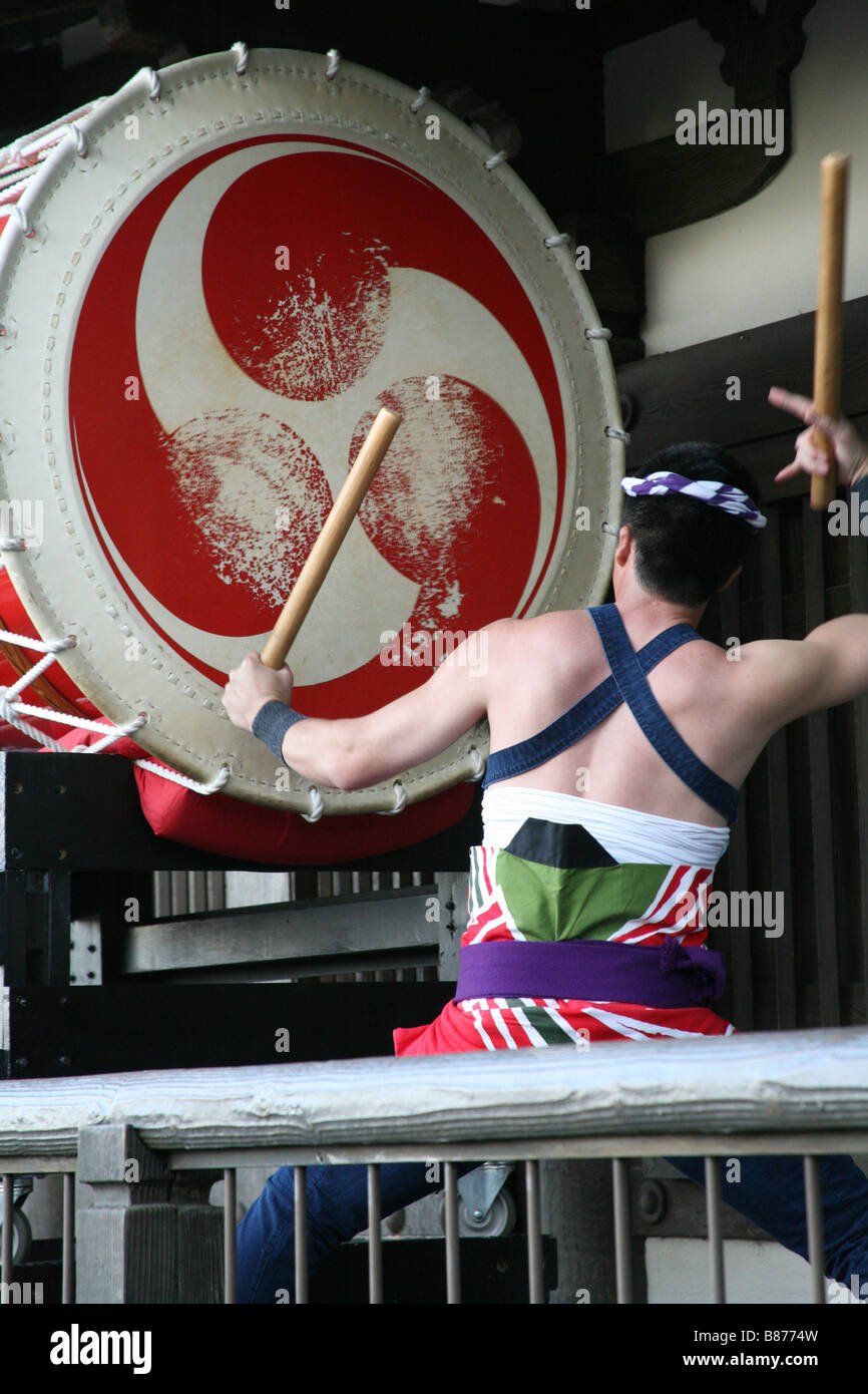 Japanese ritual traditional drummer performing his act at Epcot Center ...
