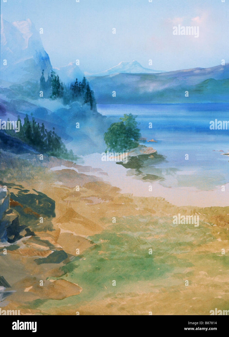 Painted canvas tarp. Landscape Stock Photo - Alamy