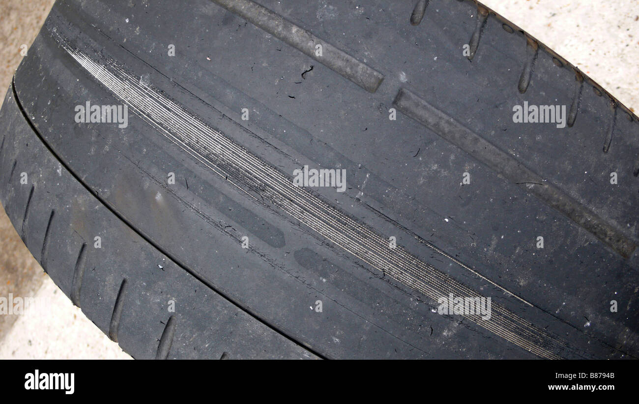 Worn tyres thread bare Stock Photo - Alamy