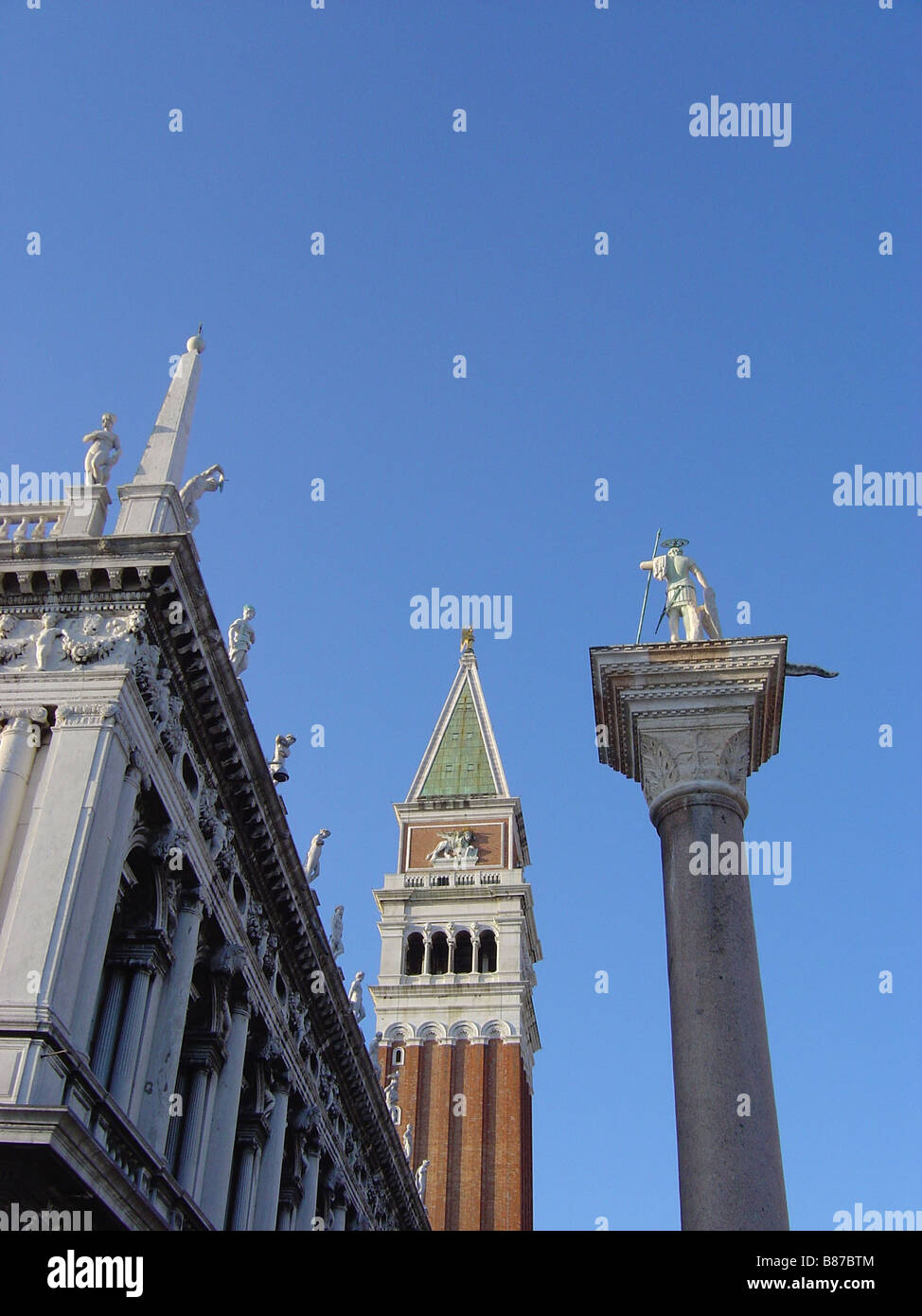 View of the Saint Mark square's campanile and the Marciana library ...