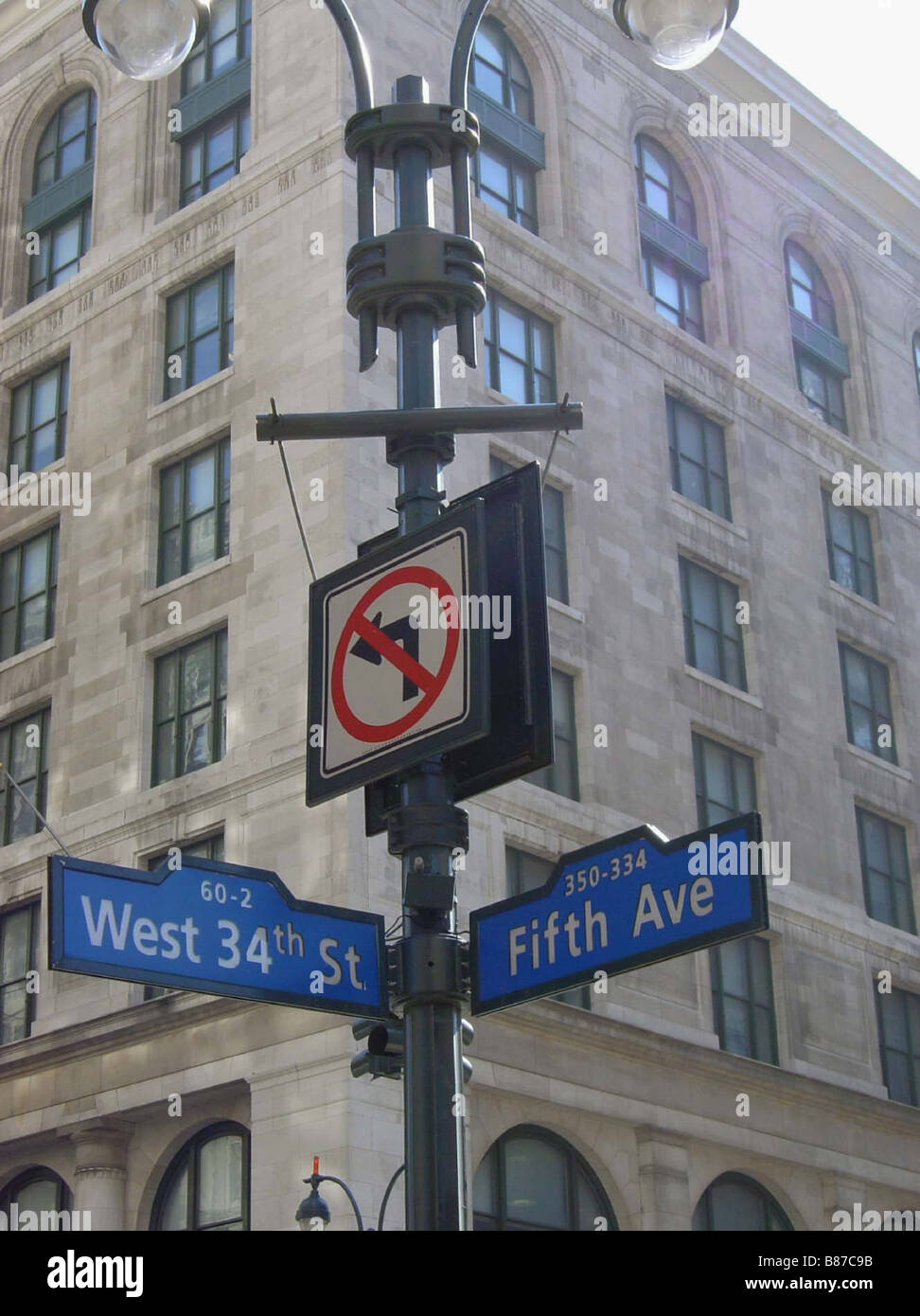 Sign indicating fifth Avenue and West 34th Street in New York Stock ...