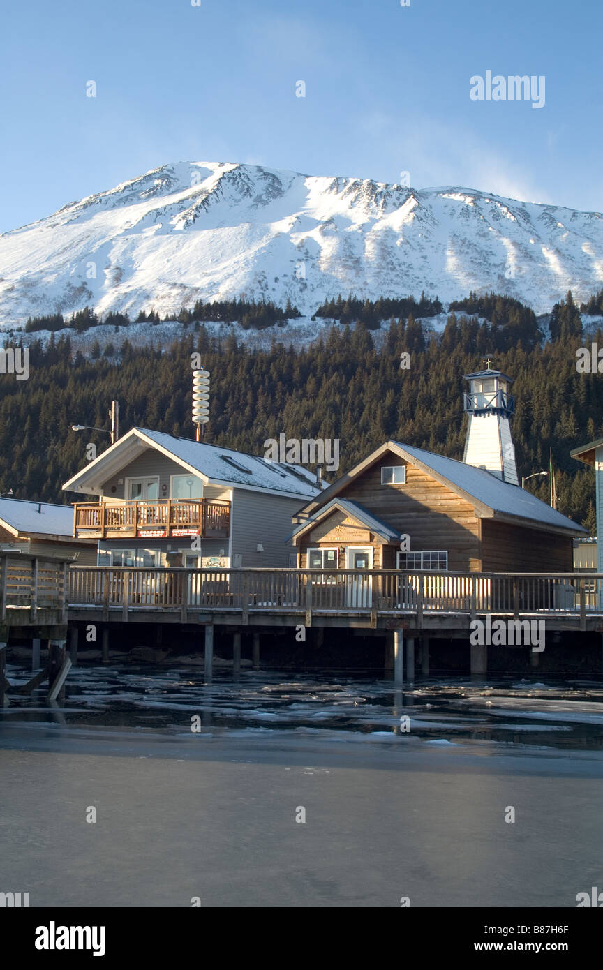 Seward Alaska Resurrection bay boardwalk dock marina water Mountains ...