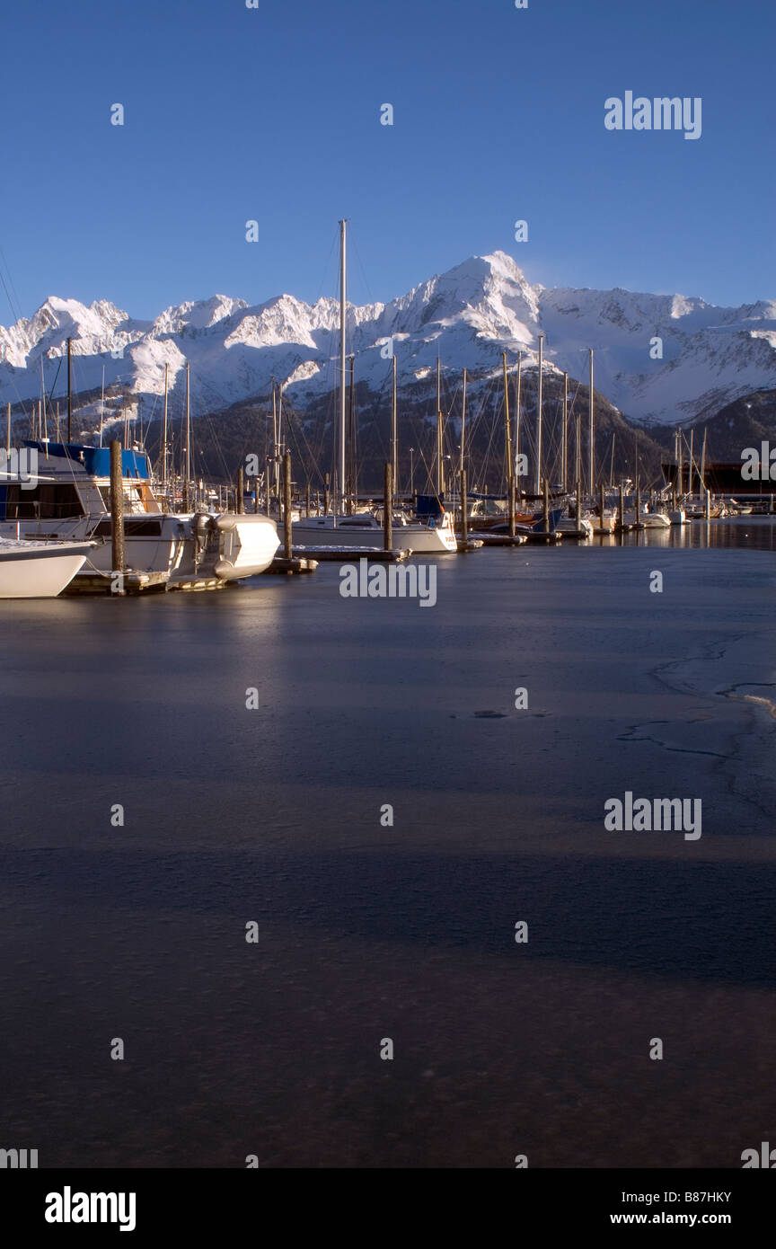 Seward Alaska Resurrection bay Waterfront boardwalk dock marina water ...
