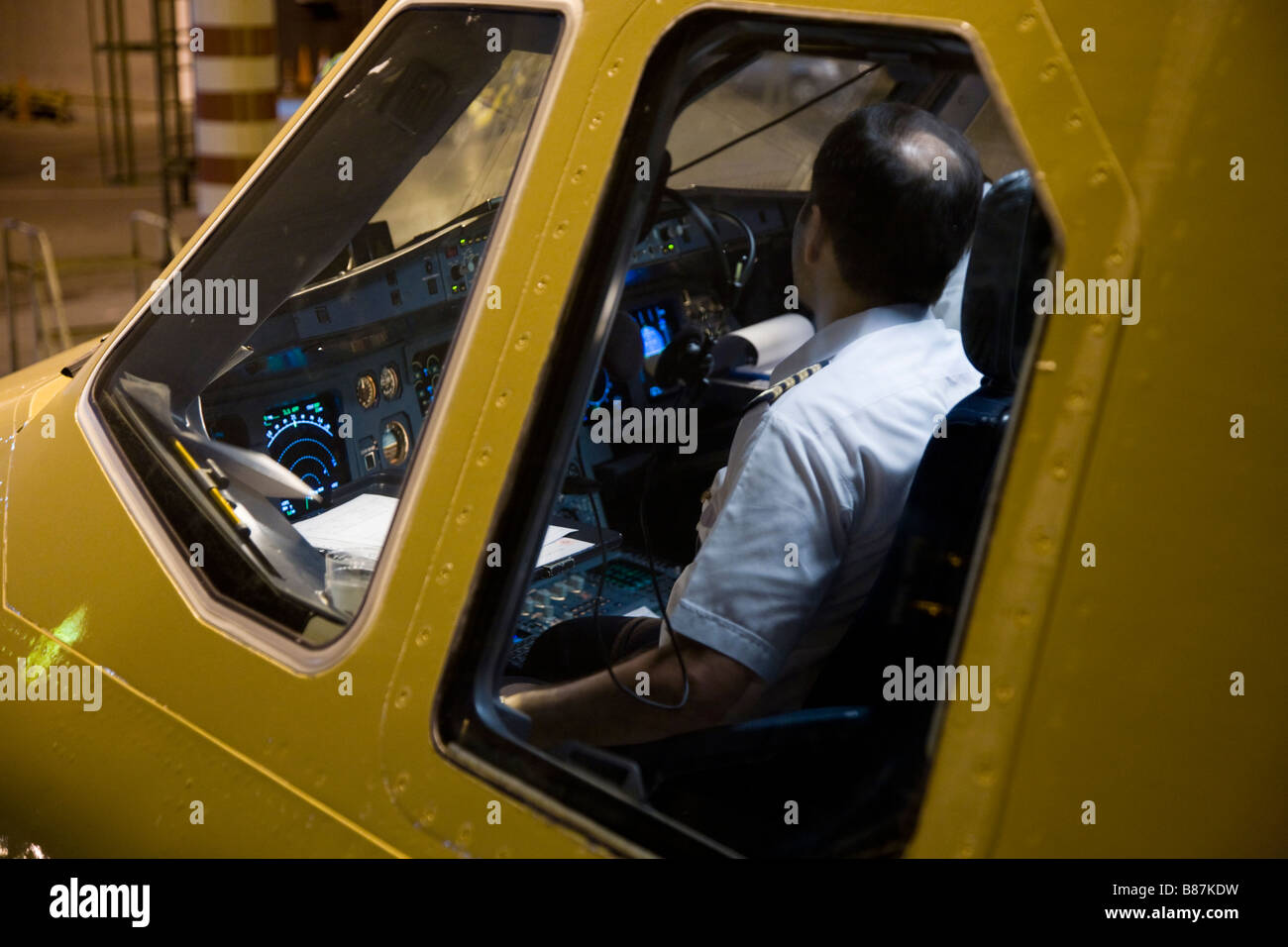 The cockpit of an Airbus A321 aircraft during pre flight checks, on the ...
