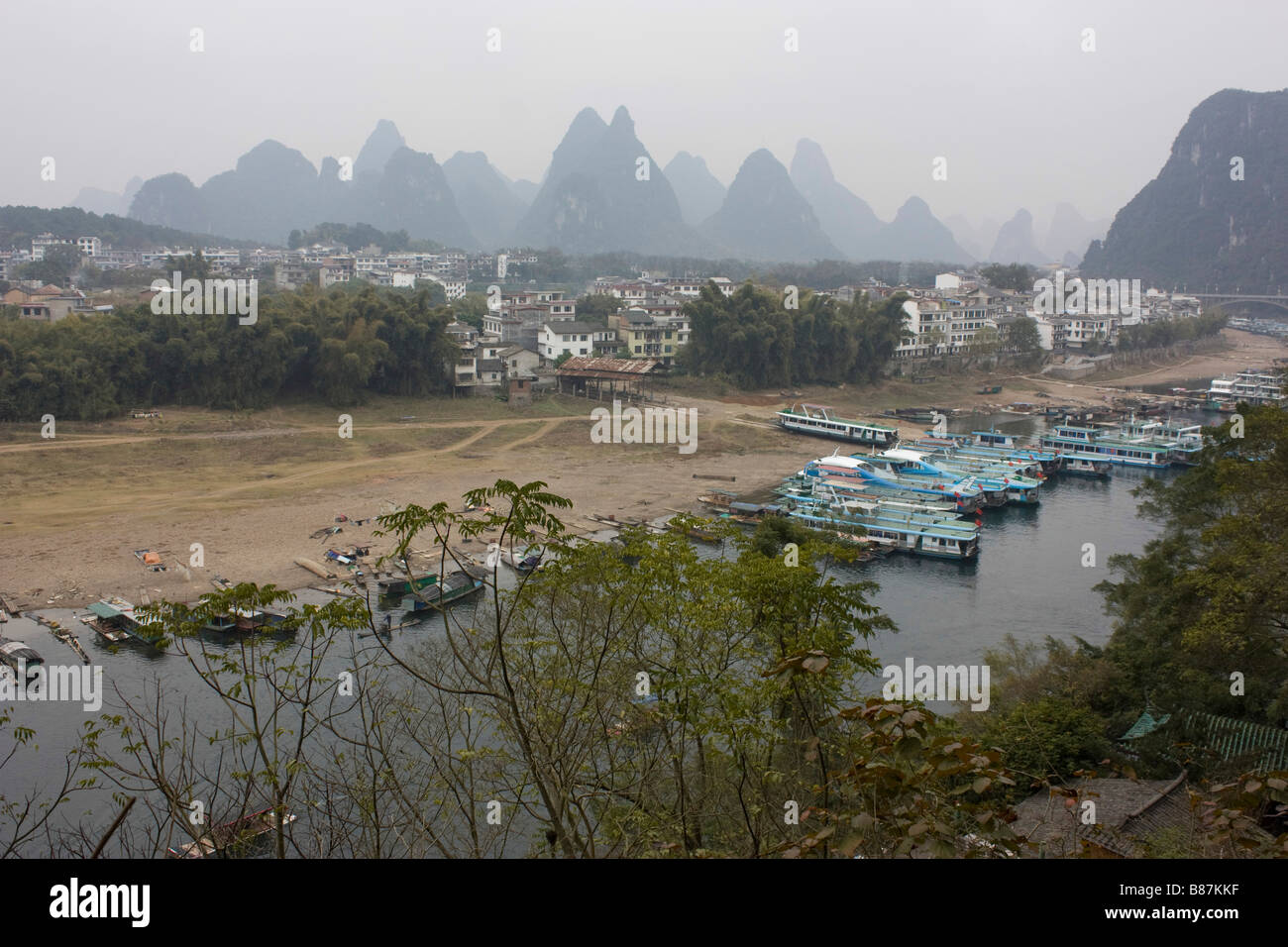 View of the Li River from the Green Lotus Peak at Yangshuo China Stock ...