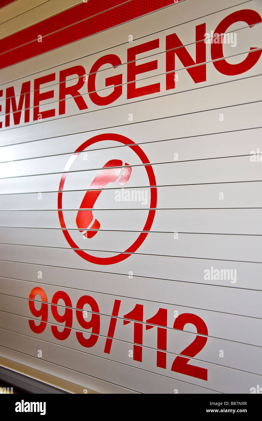 Emergency response vehicle with 999/112 written on roller shutter Stock ...