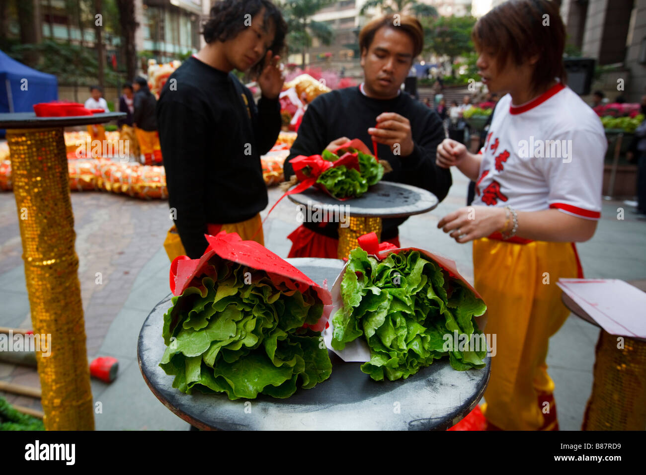 Preparing choi chang for a traditional Chinese Lion Dance to celebrate ...