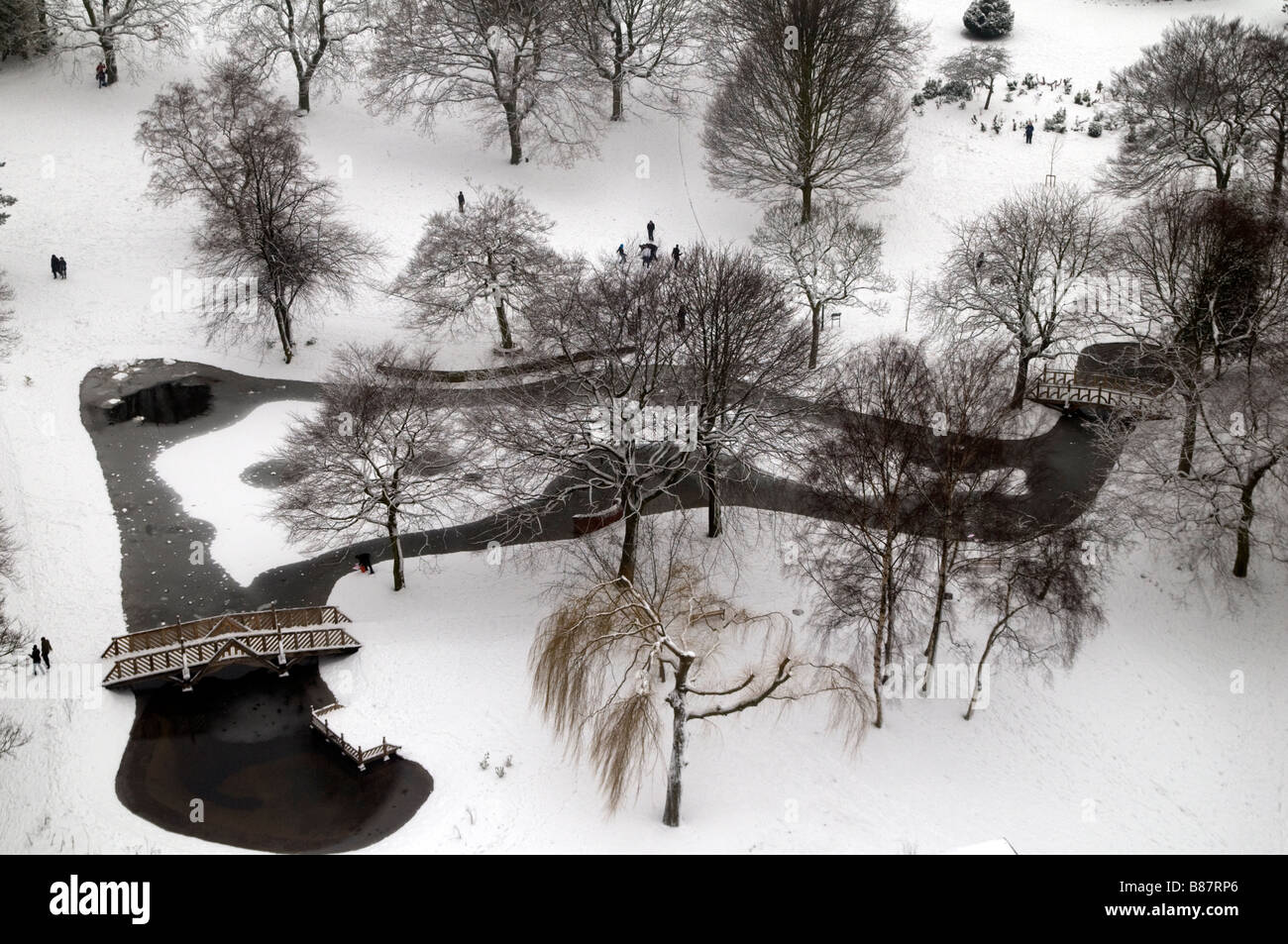 Snow scene in Western Park Sheffield South Yorkshire Great Britain UK ...